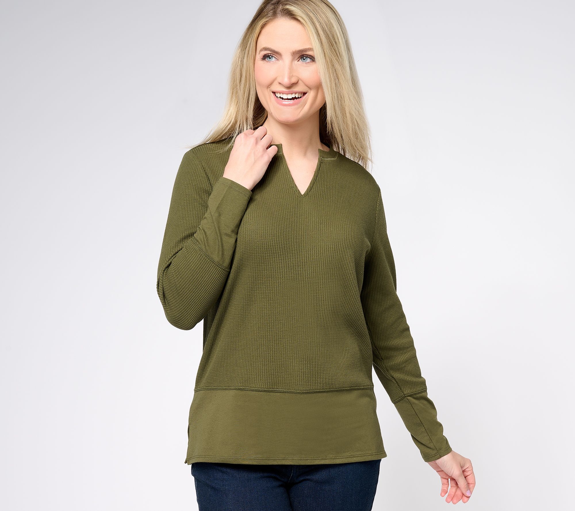 Belle by Kim Gravel Mixed Media Split Neck Top - QVC.com