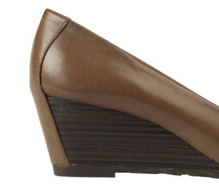 Bare Traps Leather Wedge Pumps with Ruching Detail - QVC.com