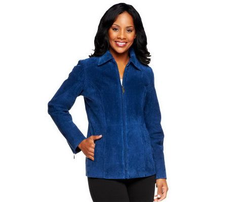 Dennis Basso Washable Suede Zip Front Jacket With Pockets