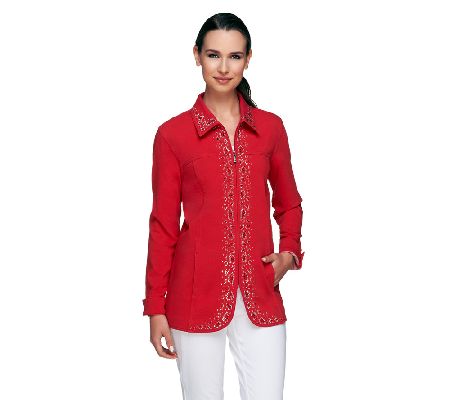 Quacker Factory DreamJeannes Jacket with Animal Rhinestone Trim - QVC.com