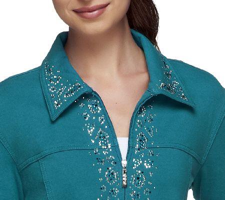 Quacker Factory DreamJeannes Jacket with Animal Rhinestone Trim - QVC.com