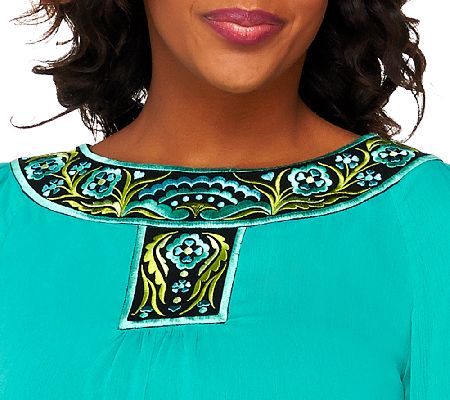 "As Is" Bob Mackie's Romantic Poly Crinkle Top w/ Embroidery - QVC.com