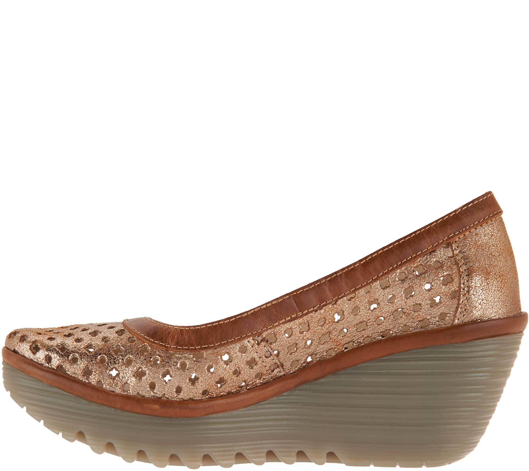 "As Is" FLY London Leather Perforated Wedges-Yika - QVC.com