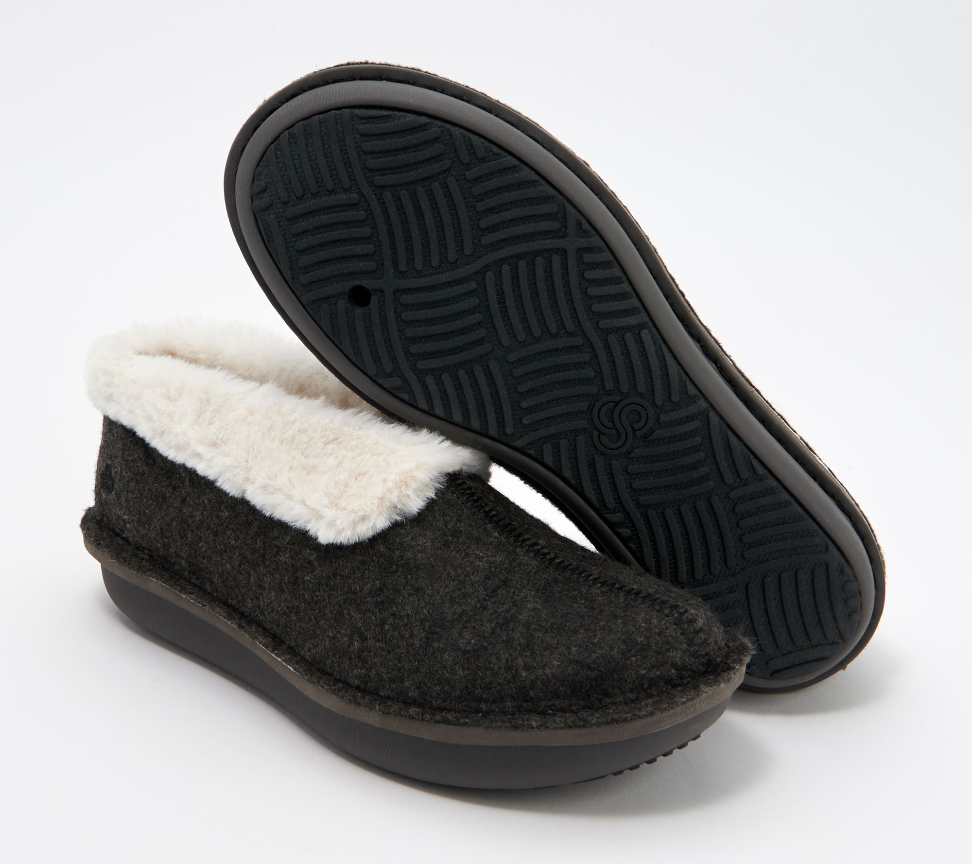 "As Is" CLOUDSTEPPERS by Clarks Faux Fur & Felt Slippers - QVC.com