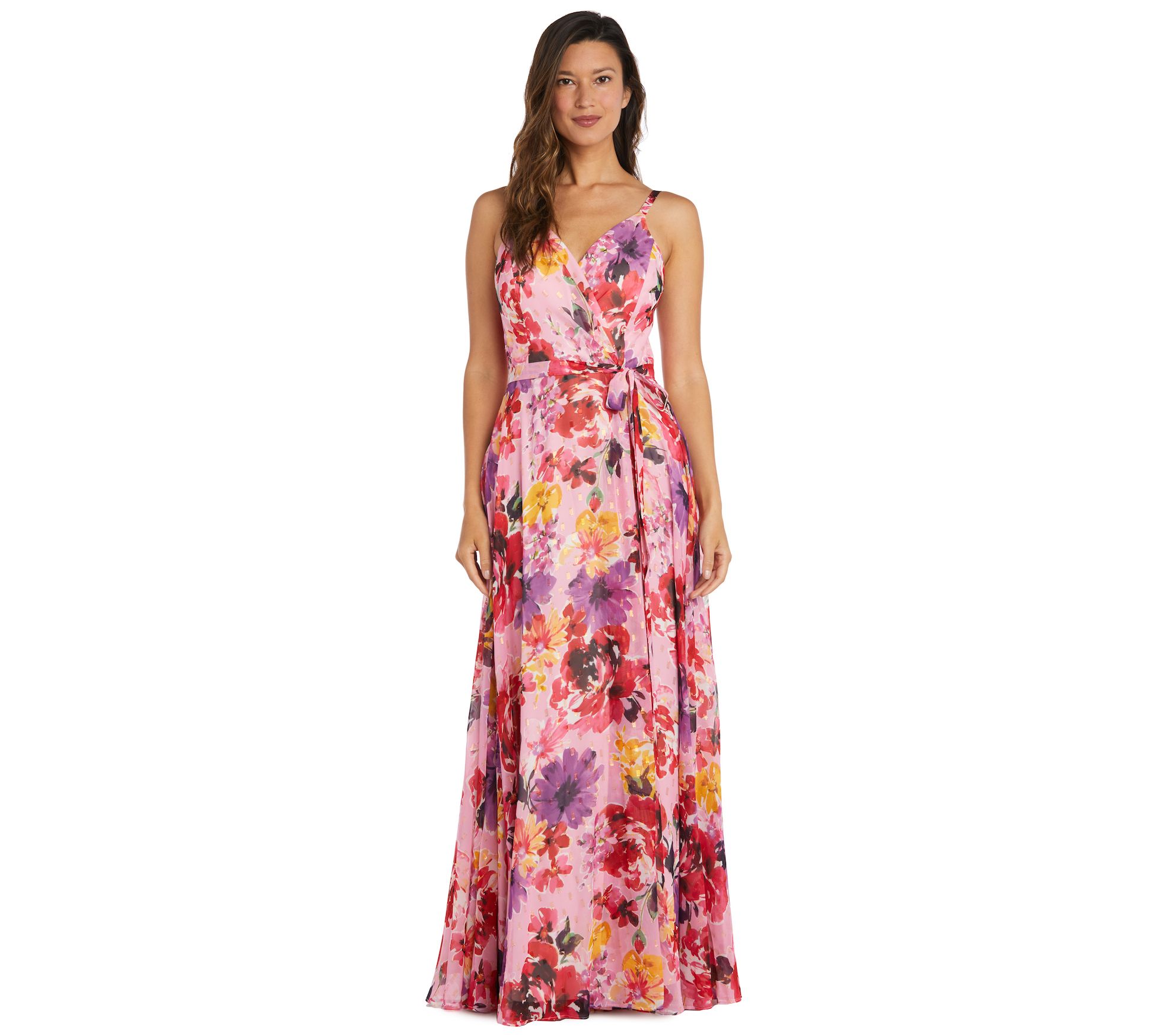 Nightway Long Floral Daytime Dress With Waist Tie - QVC.com