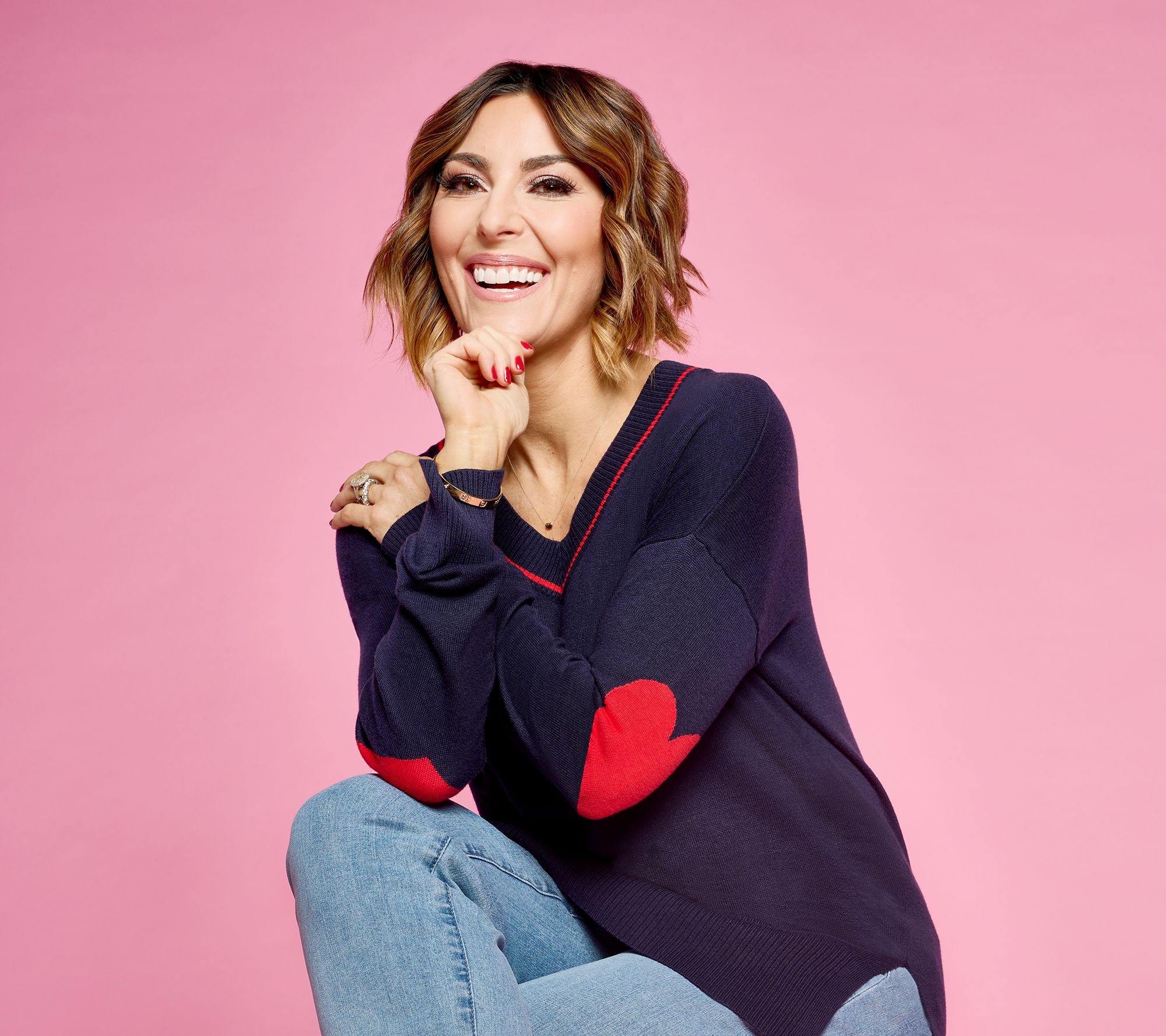 Studio Park x Amy Stran V-Neck Heart Sleeve Sweater - QVC.com