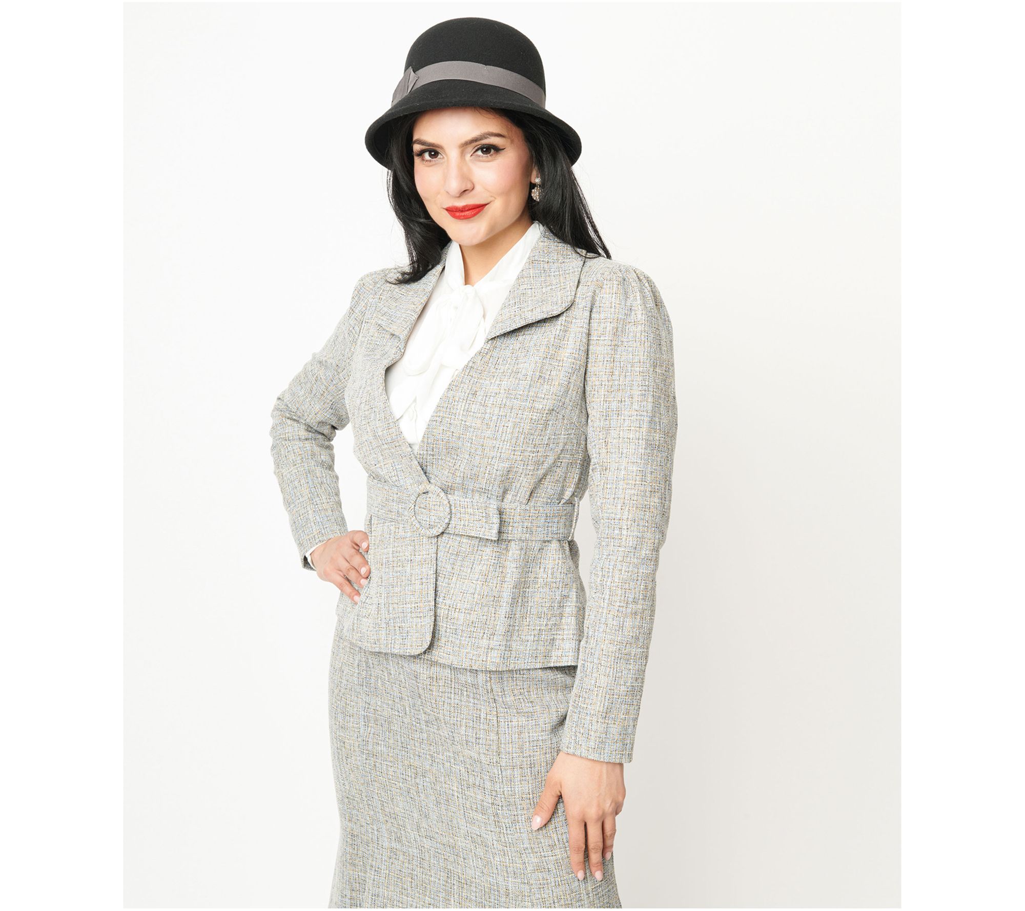Unique Vintage Tweed Belted Shawl Collar Jacket - QVC.com