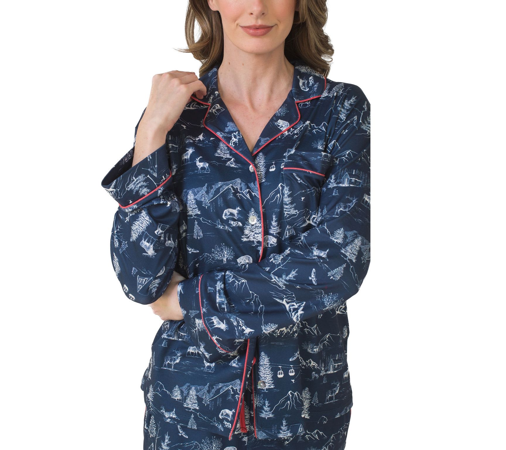 LATTELOVE Notch Collar Button Front Top & Jogger Pajama Set - QVC.com