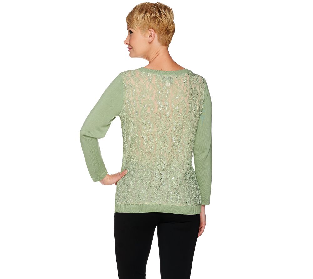 Linea by Louis Dell'Olio Sweater with Lace Back - QVC.com