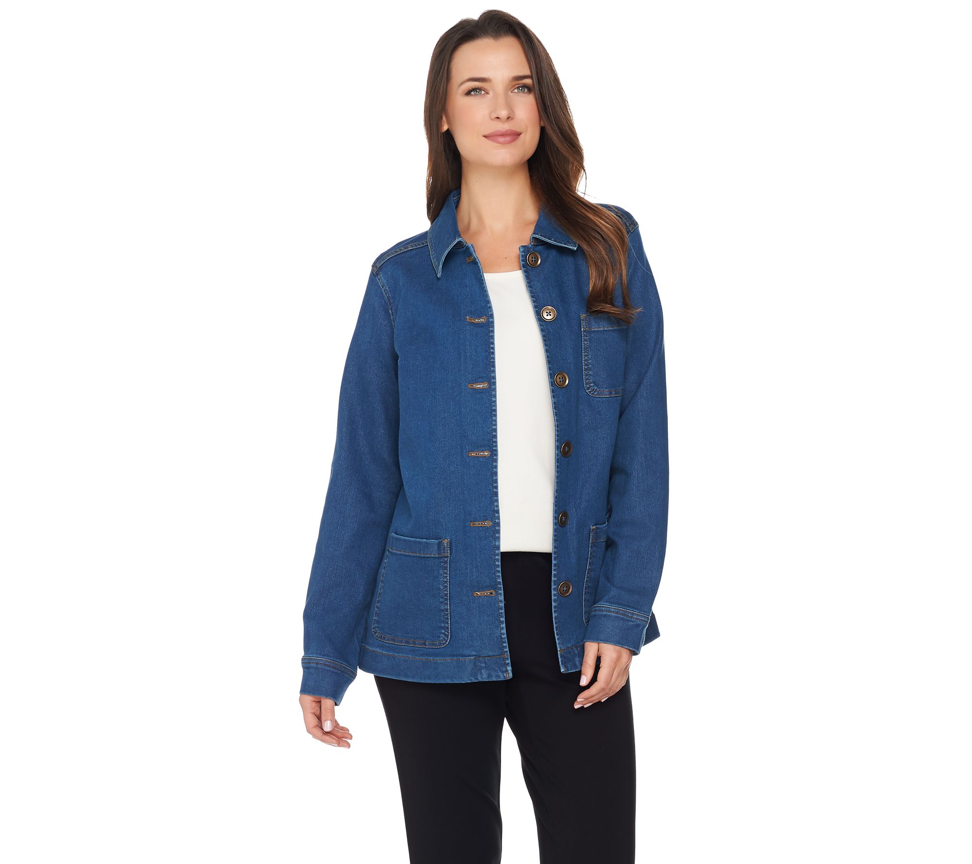 Denim & Co. Long Sleeve Button Front Jacket with Pockets - QVC.com