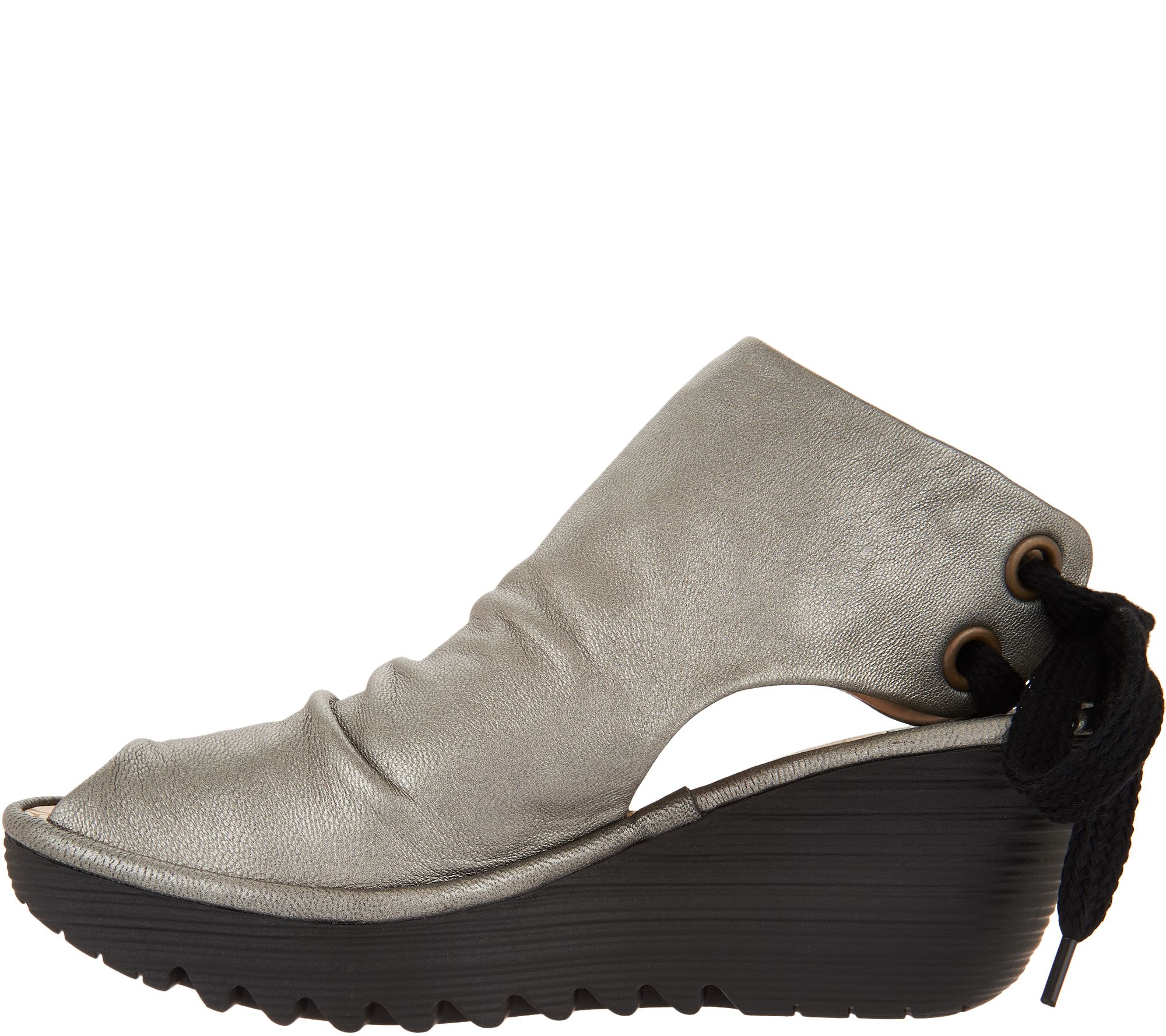 "As Is" FLY London Leather Ruched Peep-toe Wedges-Yame - QVC.com