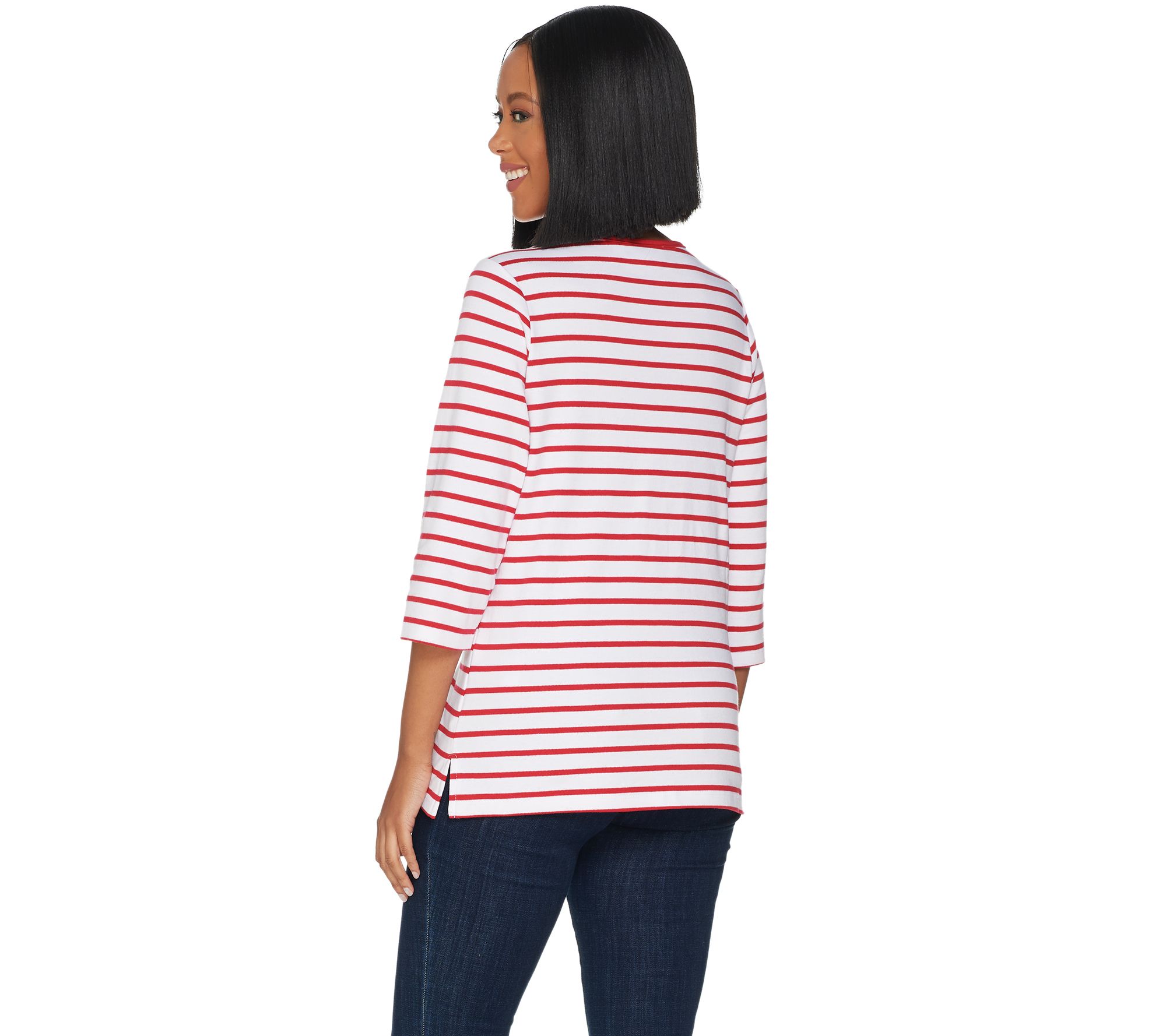 "As Is" Quacker Factory Keyhole Neck w/ Charm 3/4 Sleeve T-shirt - QVC.com