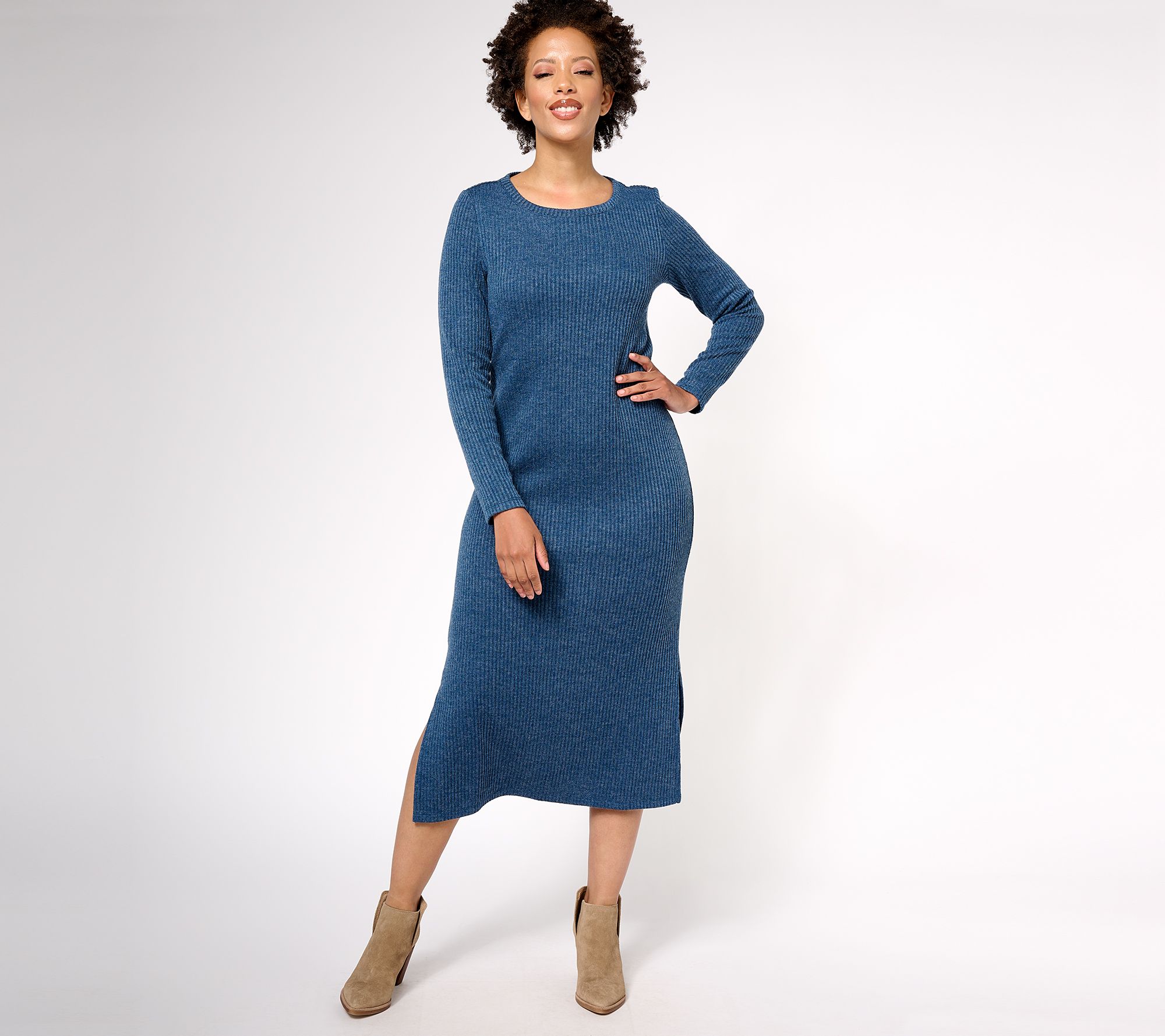 Dennis Basso Bateau Neck Rib Knit Dress