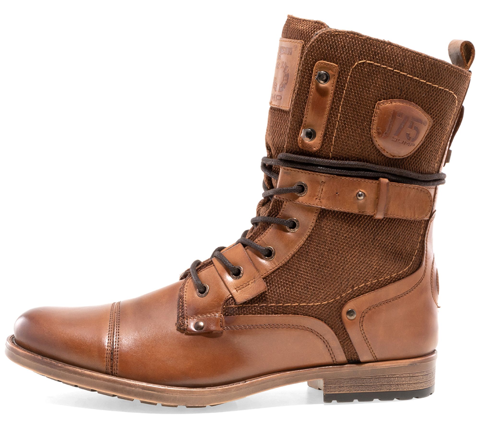 JUMP New York M en's Leather Ca p-Toe Military Combat Boot Dep - QVC.com