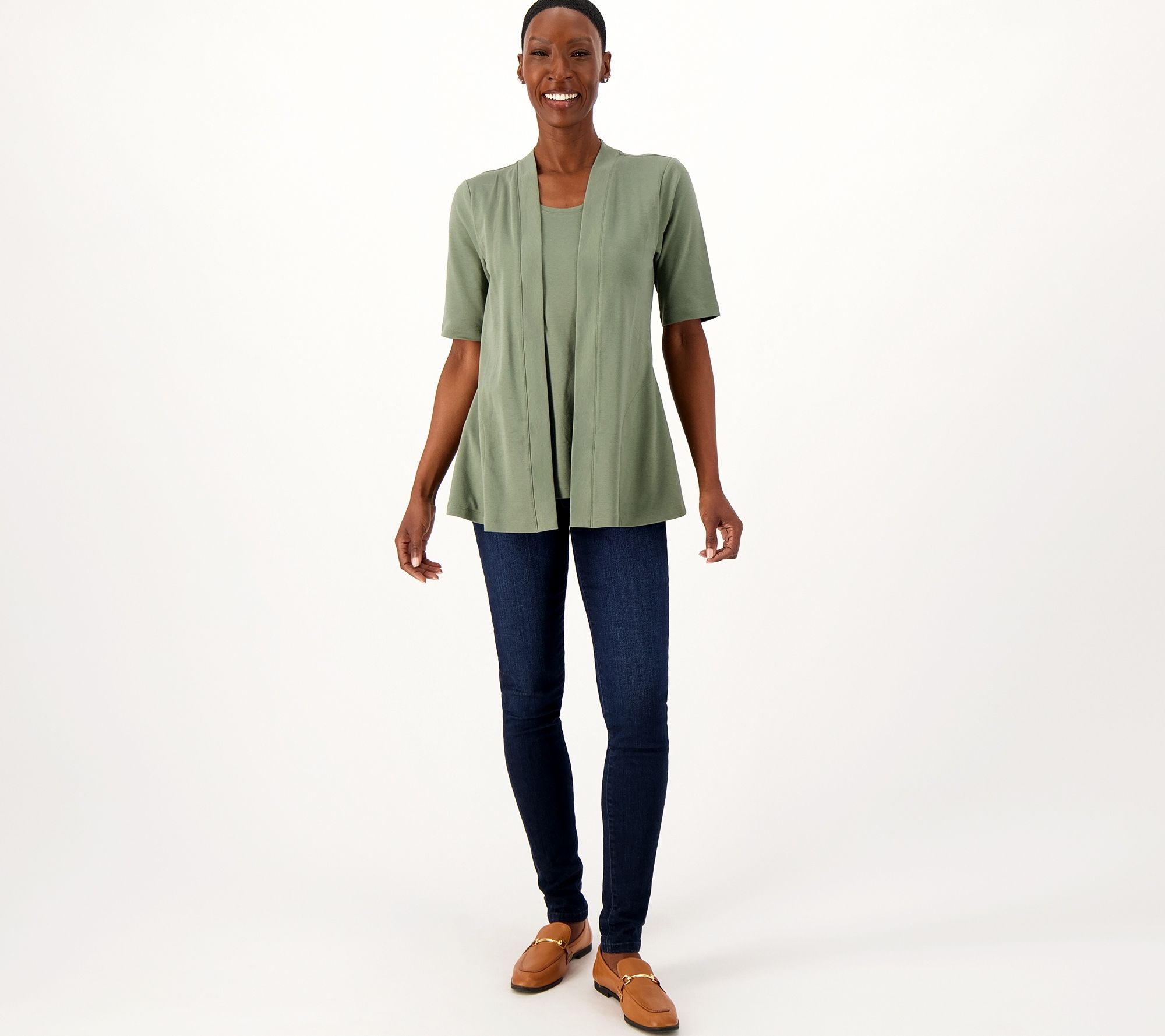 "As Is" Isaac Mizrahi Live Essentials Pima Cotton Layered Look - QVC.com