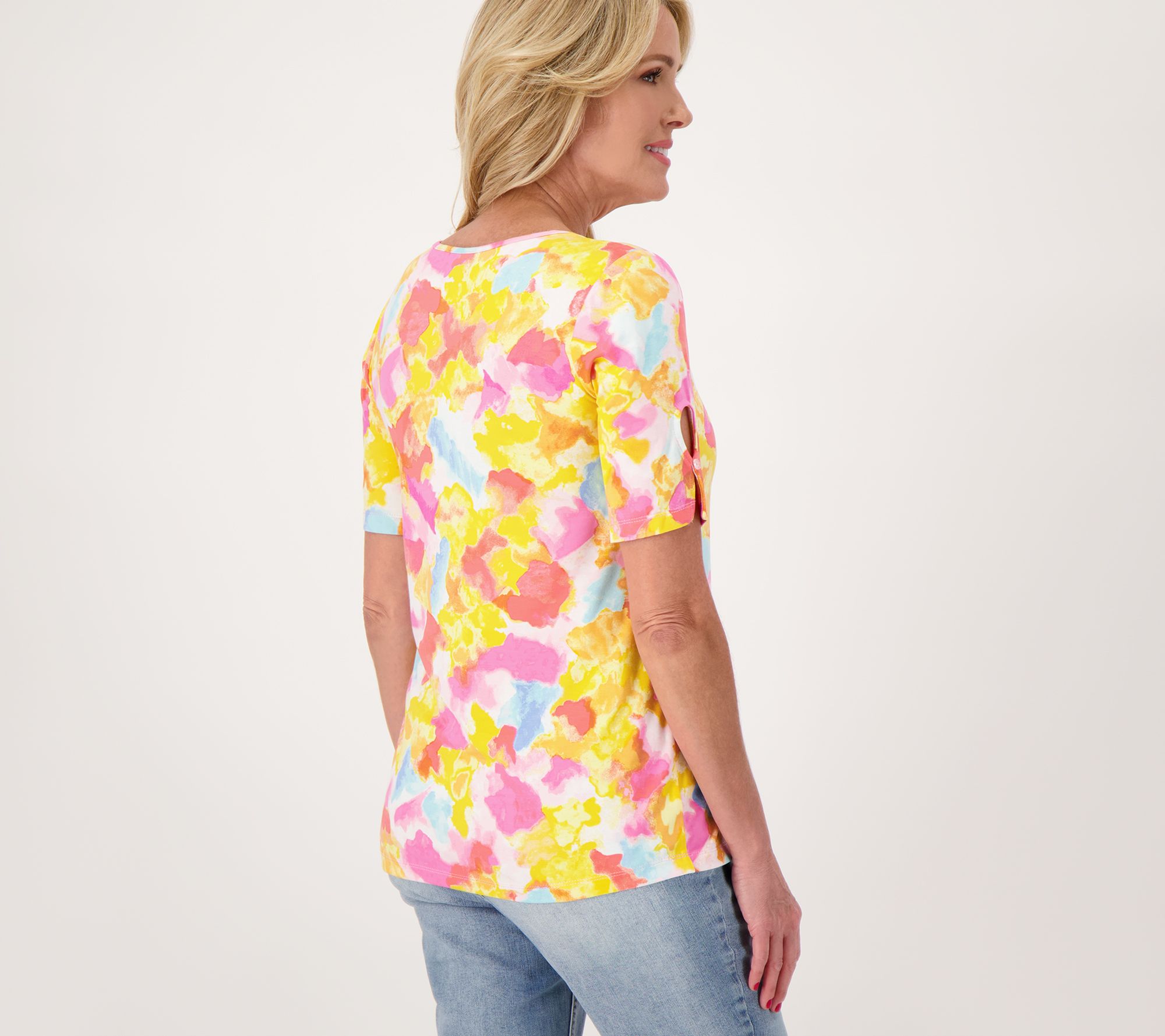 "As Is" Susan Graver Weekend Printed Cool Touch Elbow- Sleeve Top - QVC.com