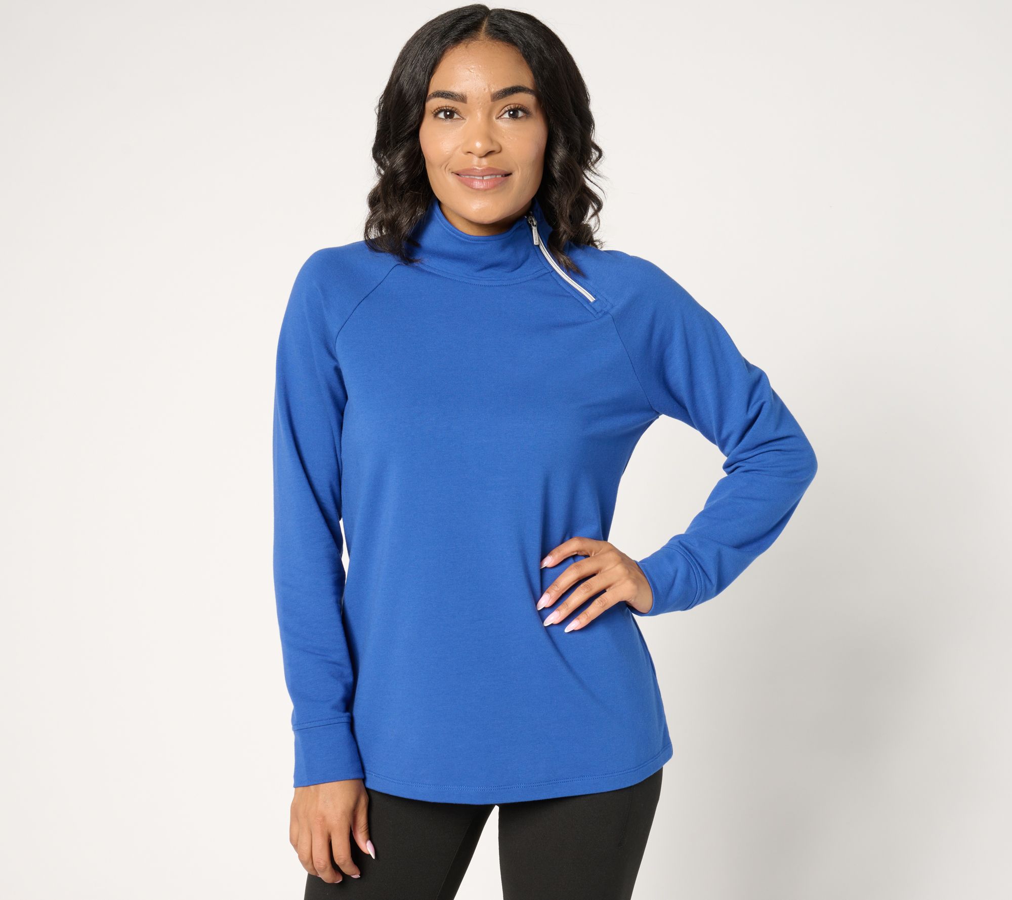 Denim & Co. Active French Terry Mock Neck Top - QVC.com