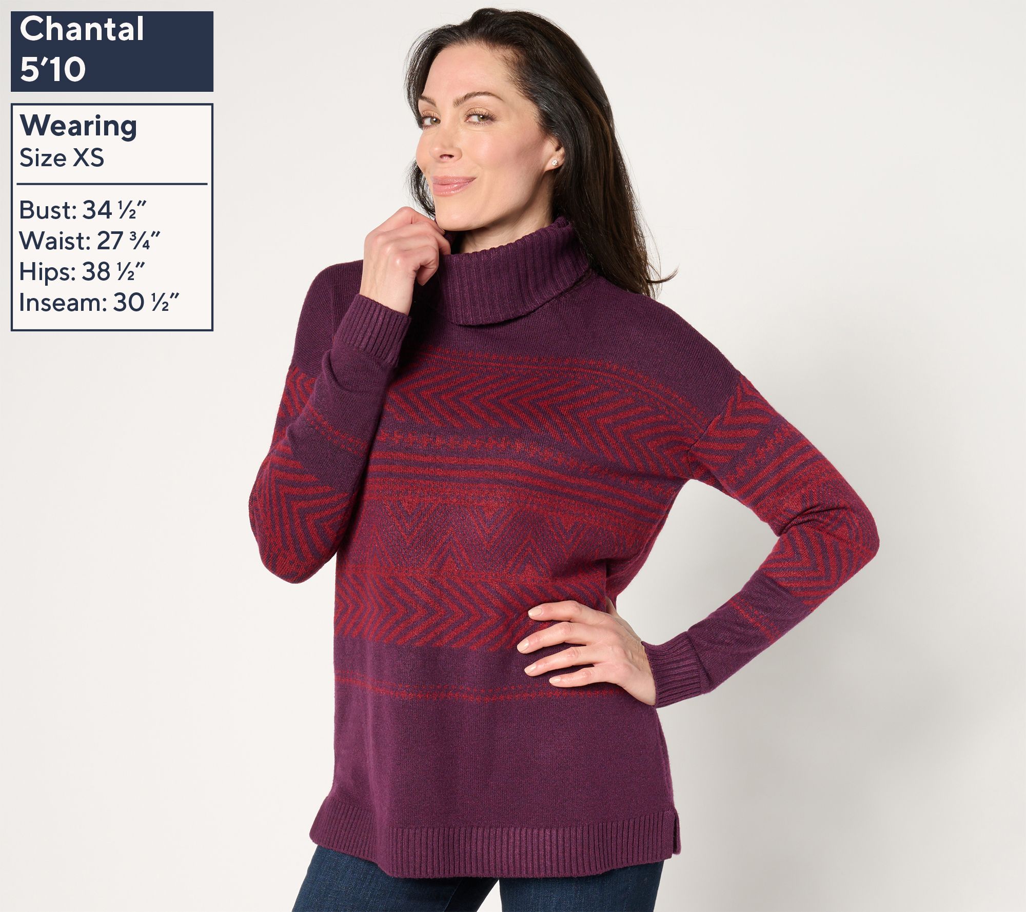 Denim & Co. Signature Jacquard Turtleneck Tunic Sweater - QVC.com