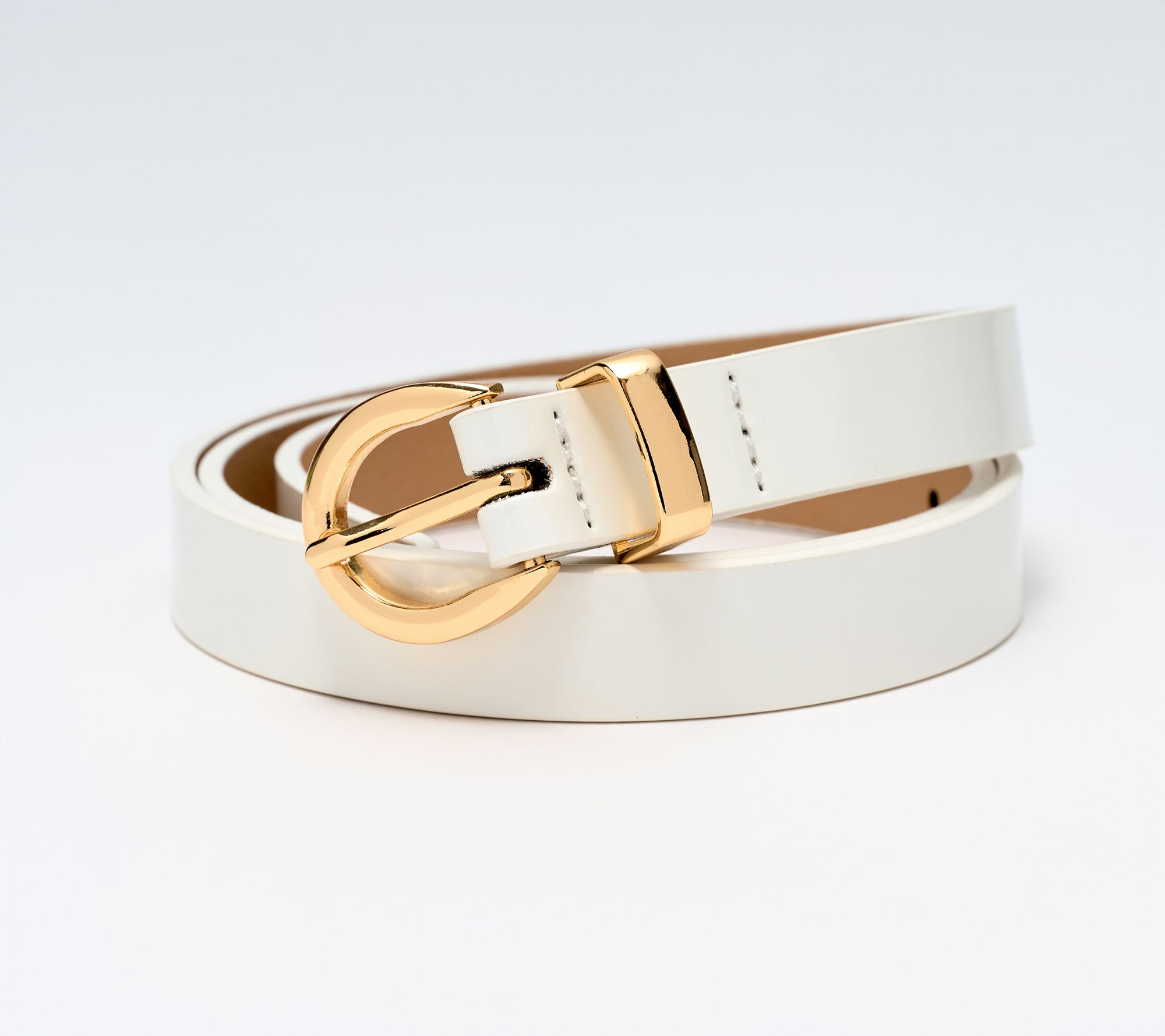 "As Is" Susan Graver Faux Patent Leather Belt with Round Metal Buckle ...