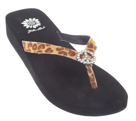 Yellow Box Thong Sandal with Jeweled Peace Sign - QVC.com