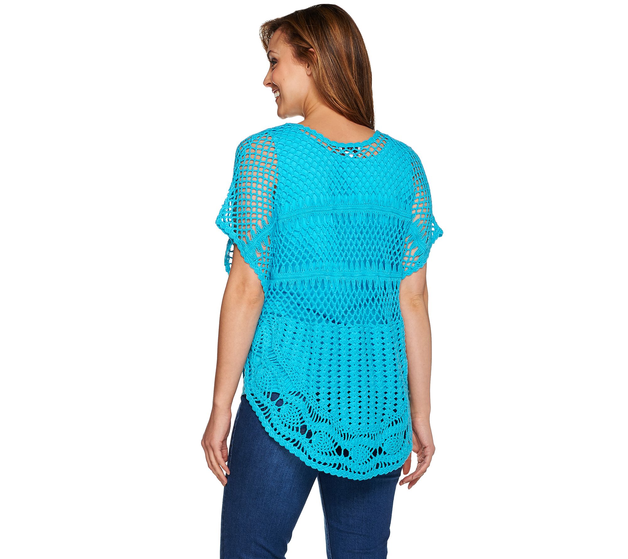 "As Is" Denim & Co. Novelty Stitch Poncho with Knit Tank - QVC.com