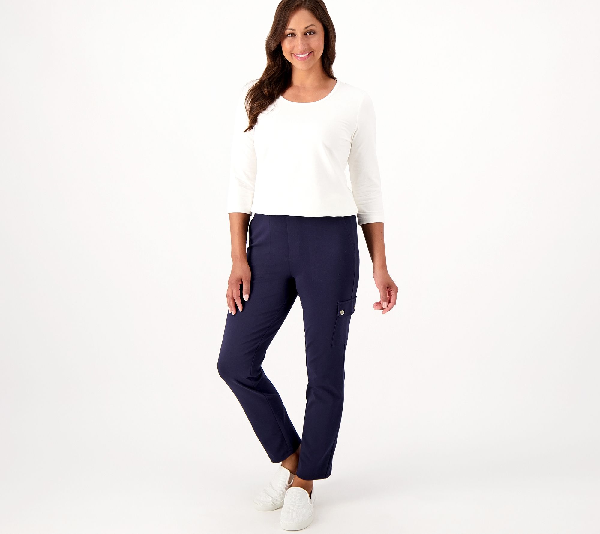 Susan Graver Weekend Premium Stretch Slim Leg Utility Ankle Pants - QVC.com