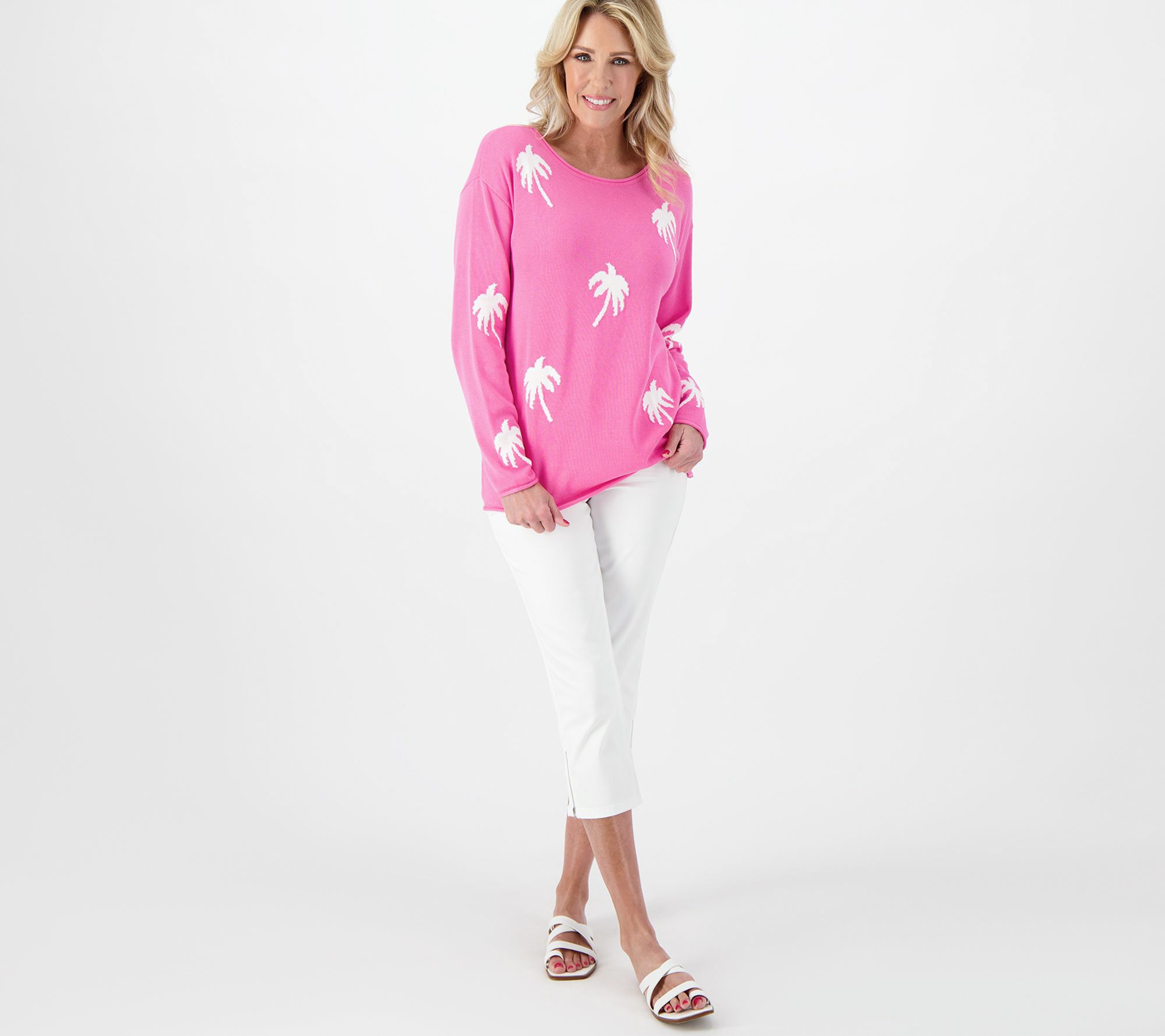"As Is" Belle Beach by Kim Gravel Palm Sweater - QVC.com