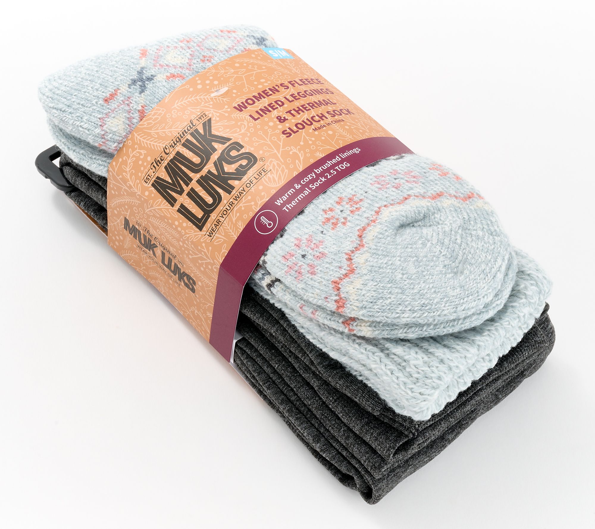 MUK LUKS Fleece Lined Legging with Slouchy Lounge Sock - QVC.com