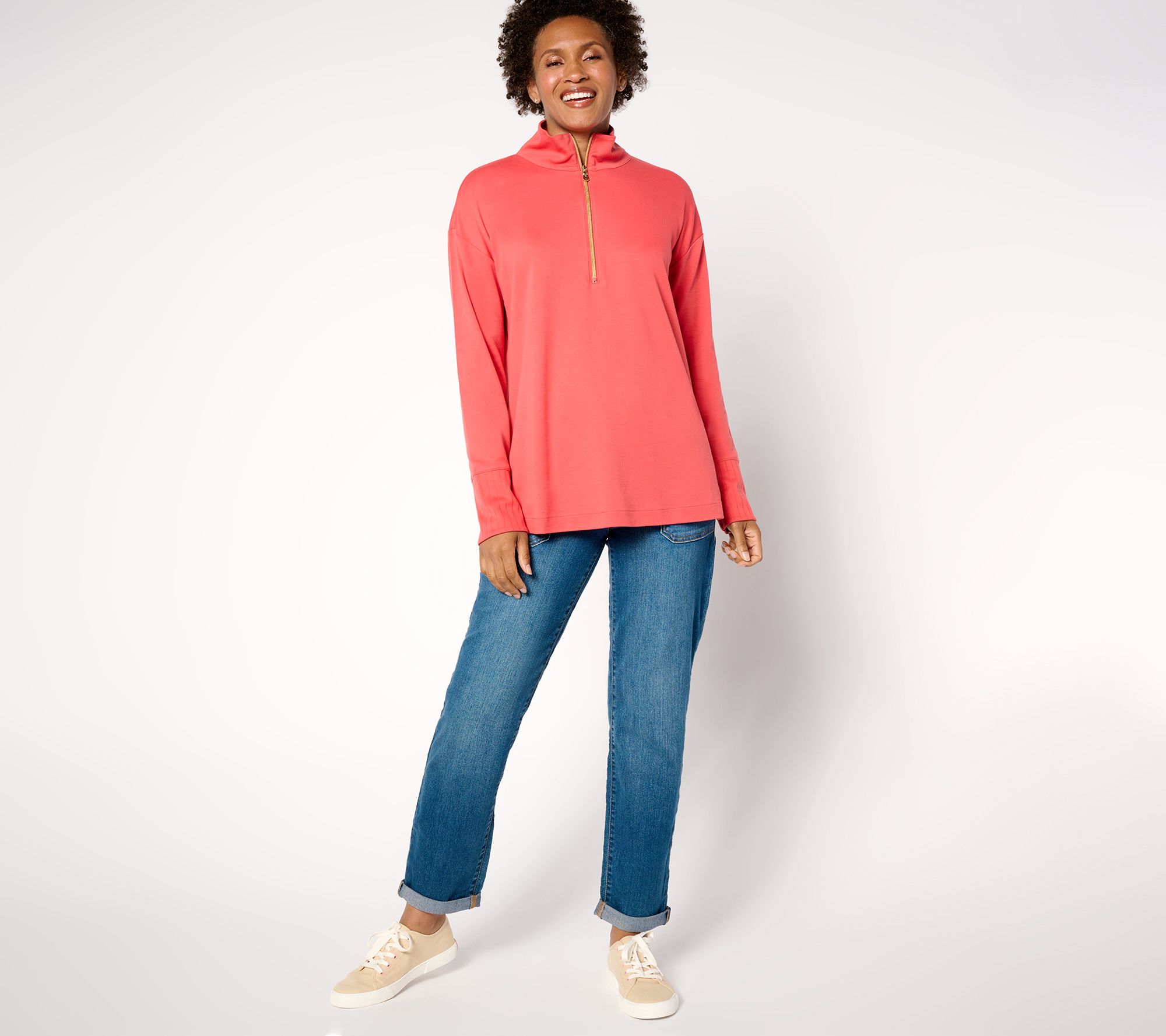 Isaac Mizrahi Live! Essentials Pima Cotton Quarter Zip Pullover - QVC.com