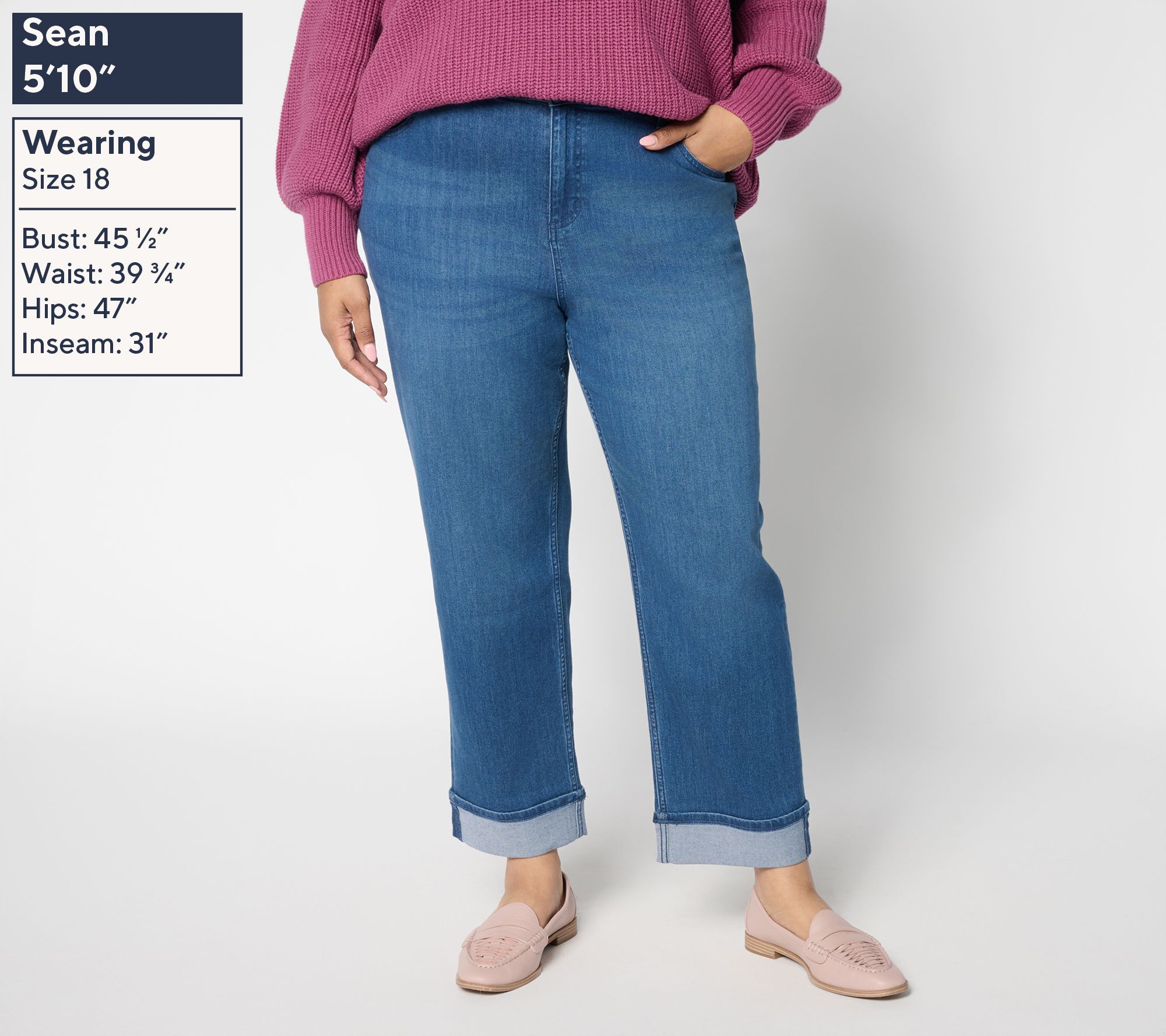 LOGO by Lori Goldstein Petite Indigo Turn-Up Cuff Ankle Jeans - QVC.com
