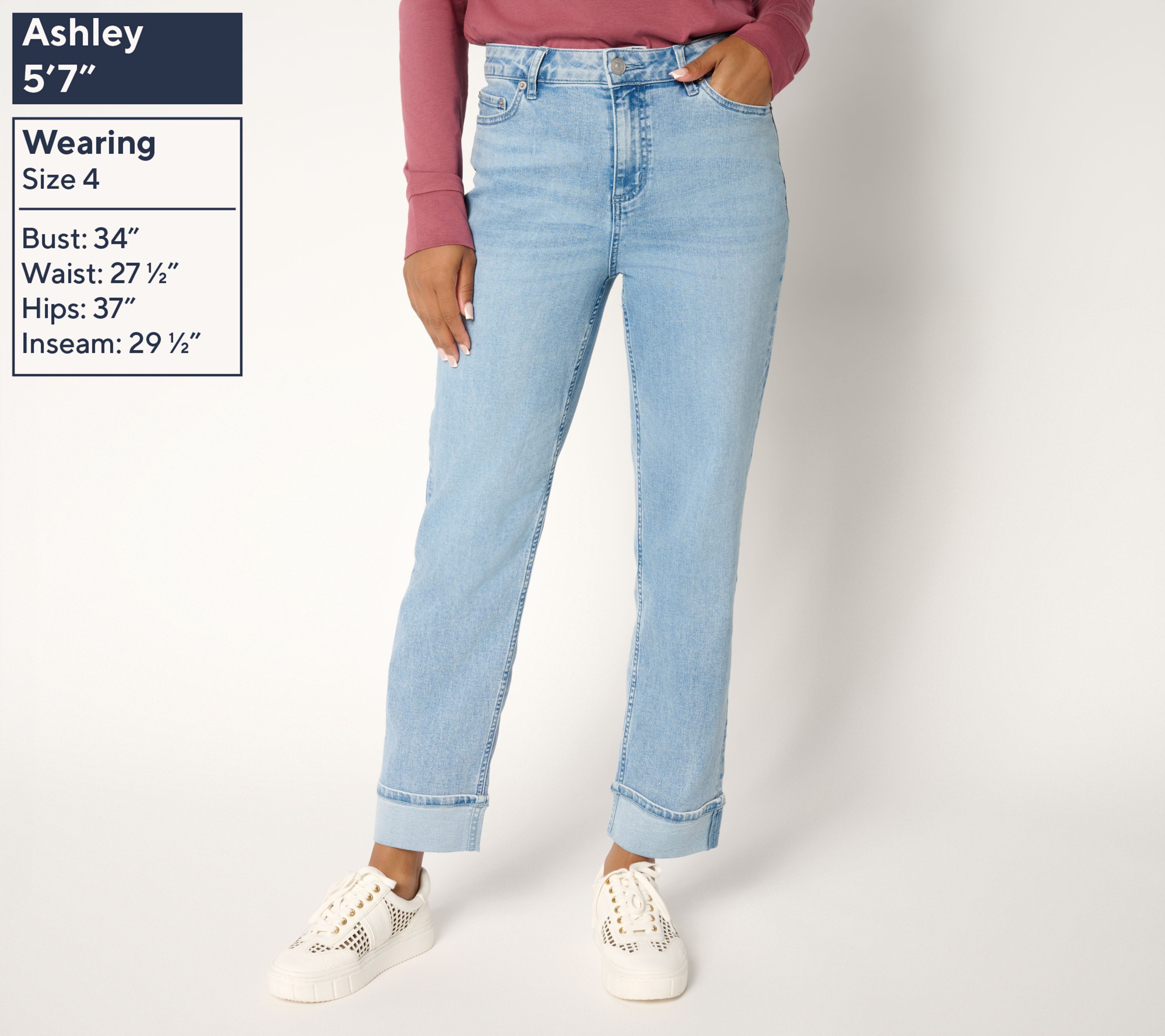 LOGO by Lori Goldstein Petite Indigo Turn-Up Cuff Ankle Jeans - QVC.com