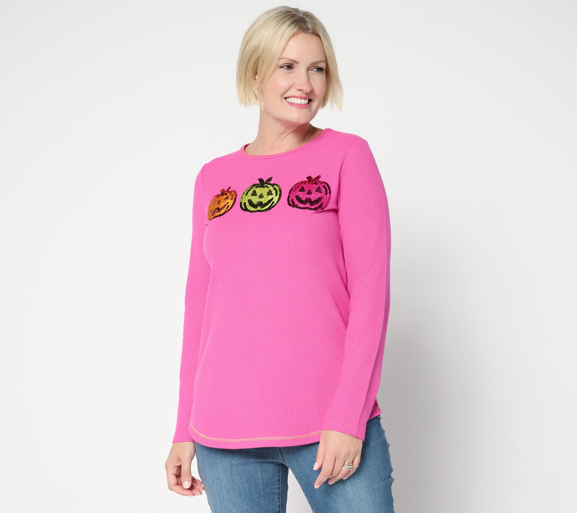 Quacker Factory Triple Treat Waffle Contrast Trim Top - QVC.com