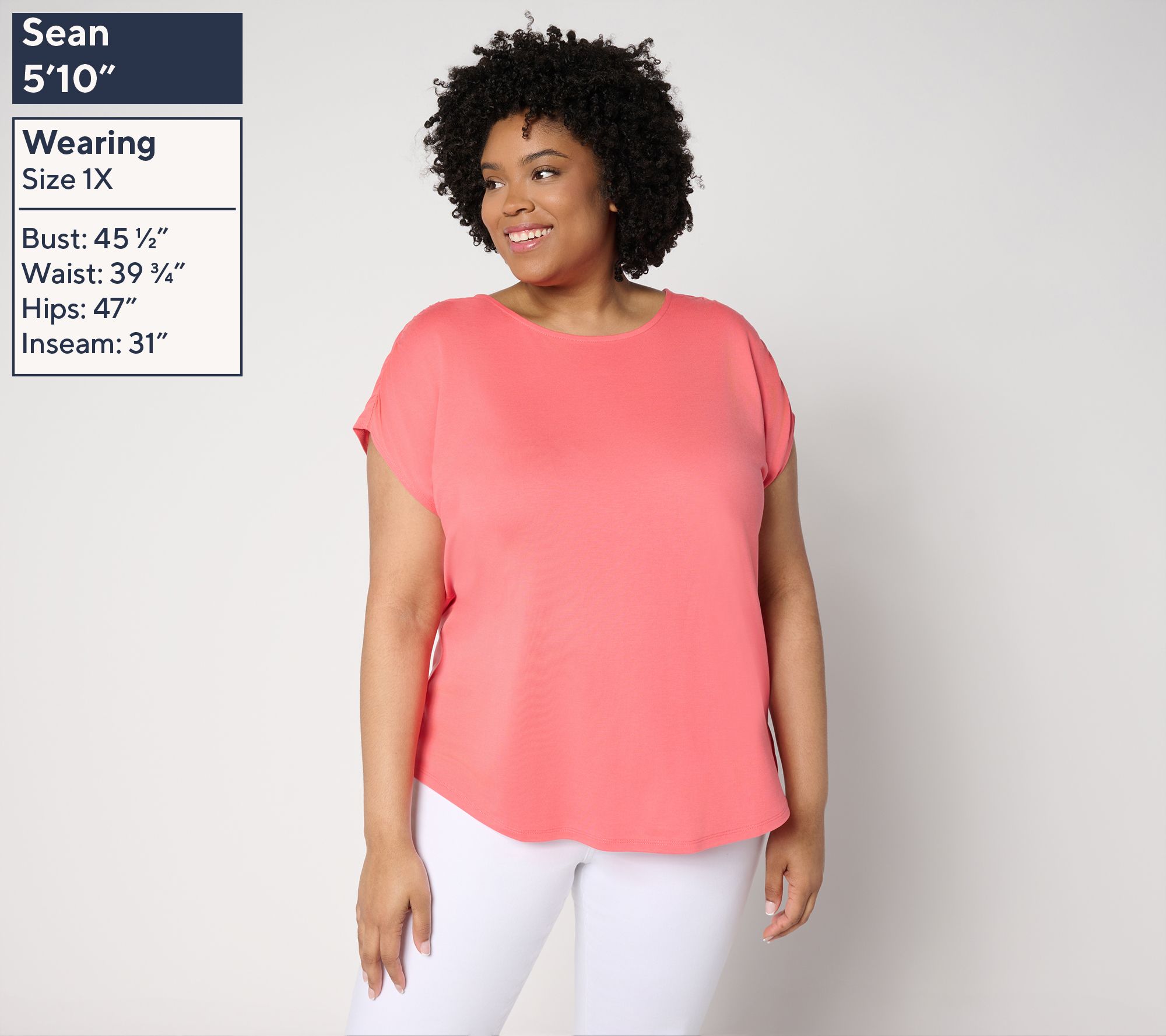 "As Is" Belle by Kim Gravel Ruched Shoulder Peached Modal Blend Top ...
