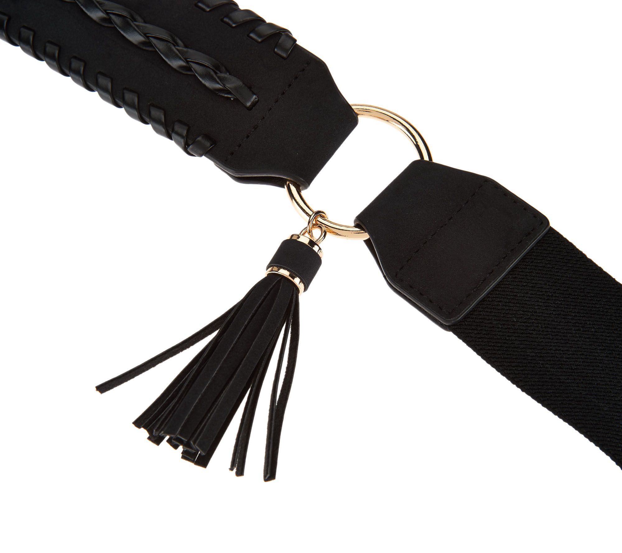 Susan Graver Stretch Belt with Faux Leather and Tassel - QVC.com