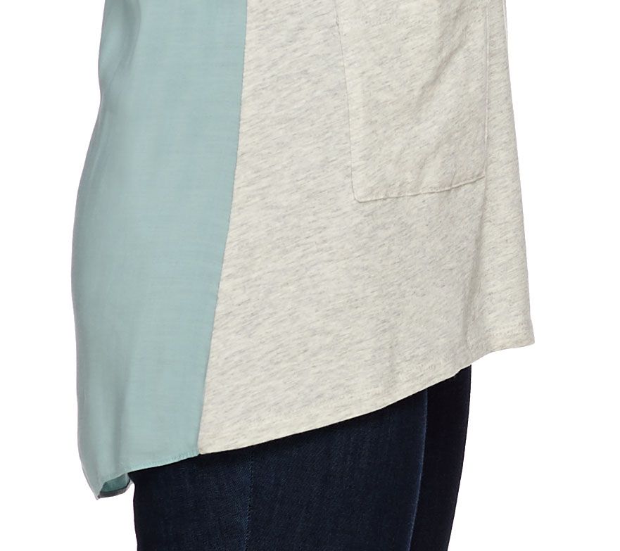 "As Is" LOGO by Lori Goldstein Heather Knit Top with Challis Trim - QVC.com
