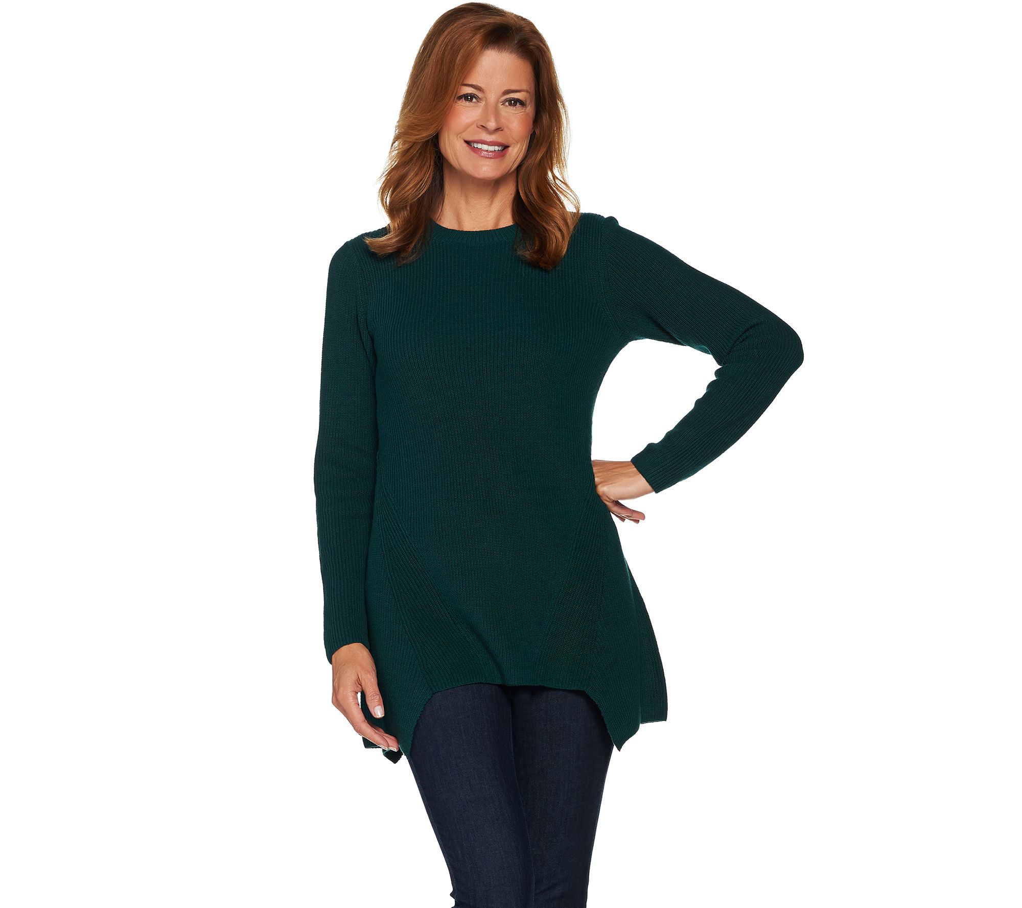 "As Is" LOGO by Lori Goldstein Crew Neck Sweater with Asymmetric Hem ...