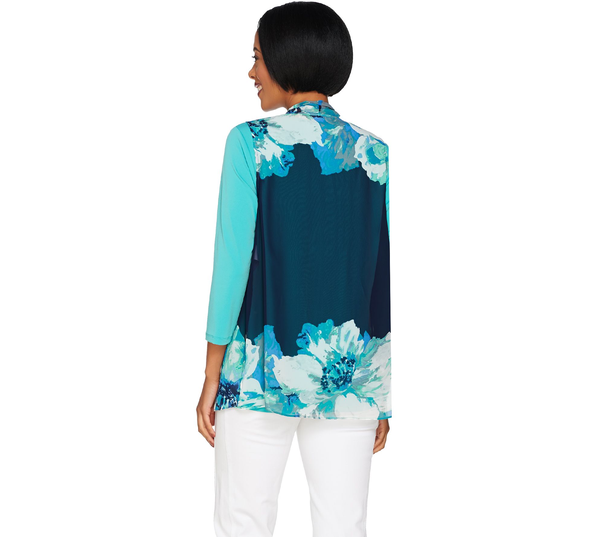 As Is Susan Graver Printed Sheer Chiffon Vest Set
