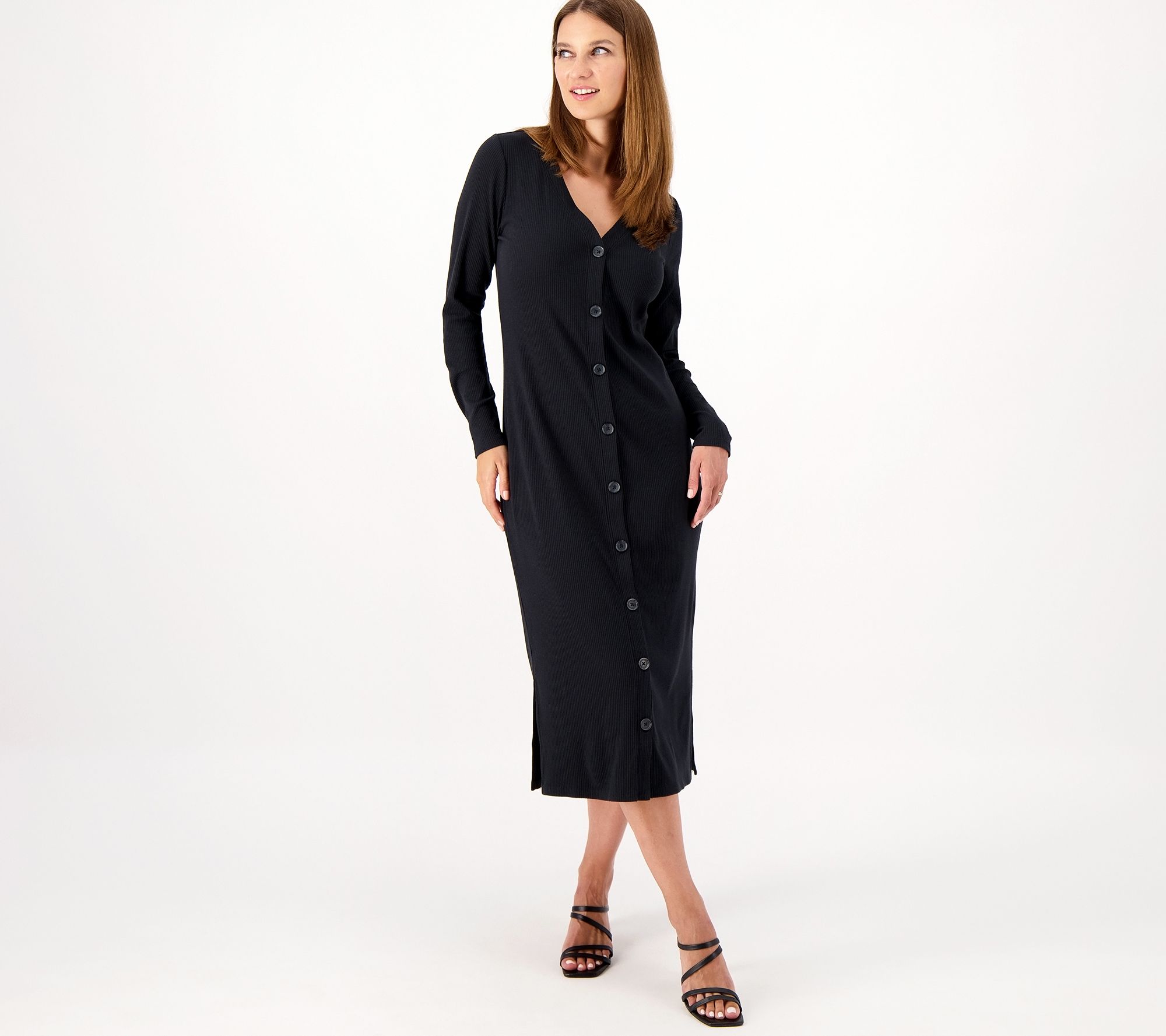 Candace Cameron Bure Petite Rib Knit Button Front Dress - QVC.com