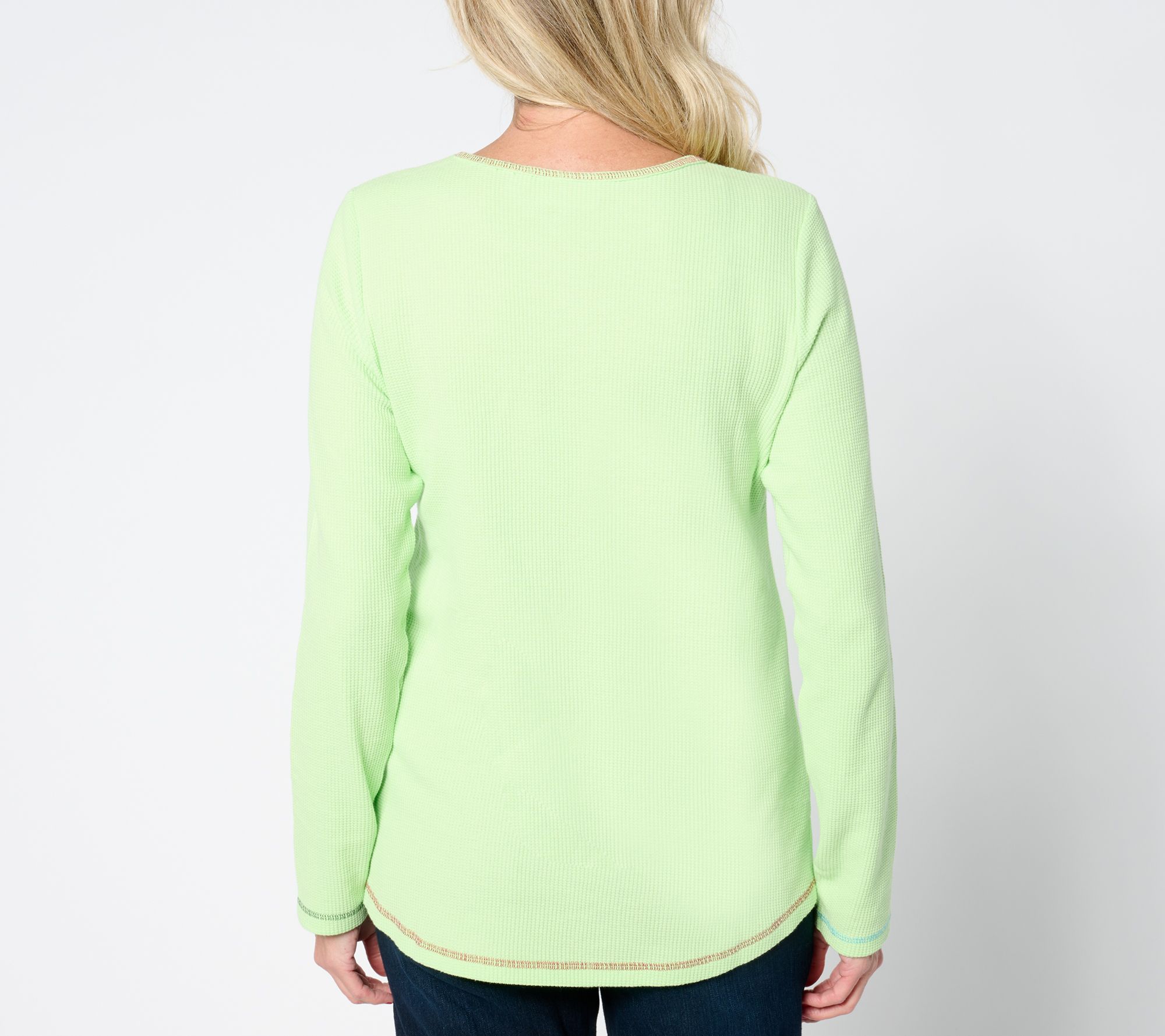 Quacker Factory Glitter Holiday Embellished Waffle Long Sleeve Top ...