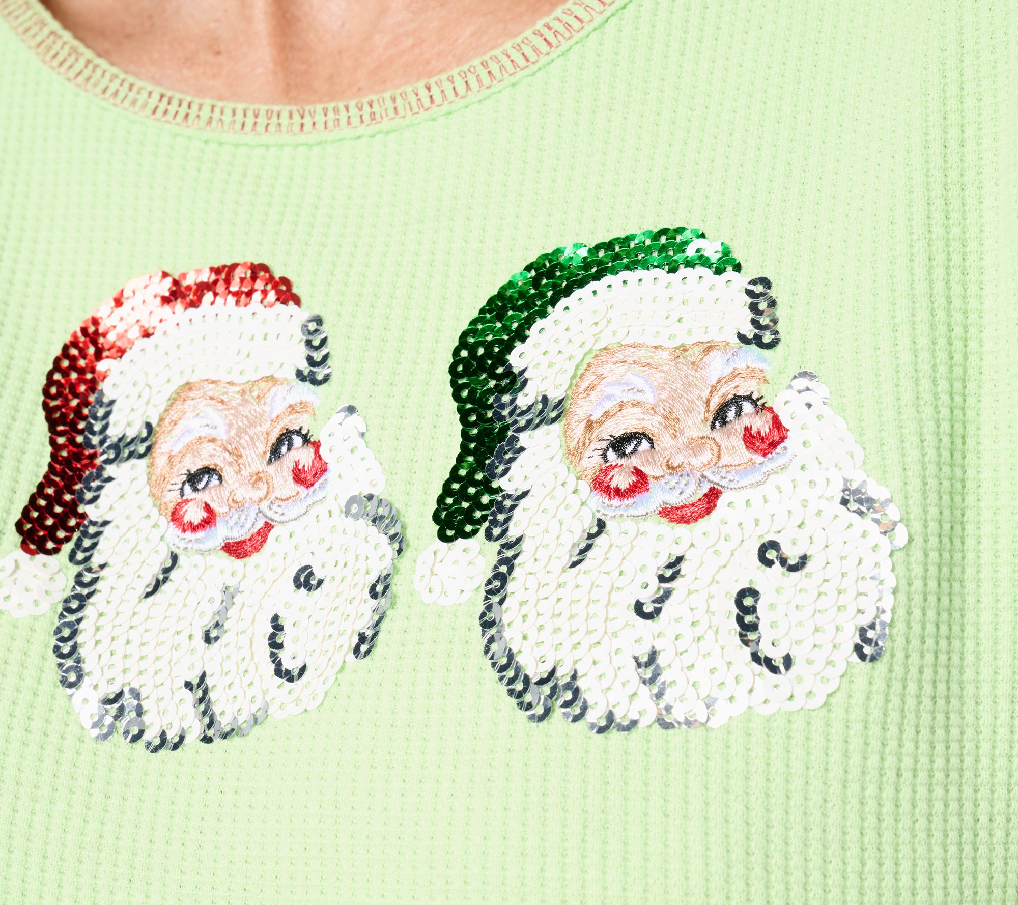 Quacker Factory Glitter Holiday Embellished Waffle Long Sleeve Top ...