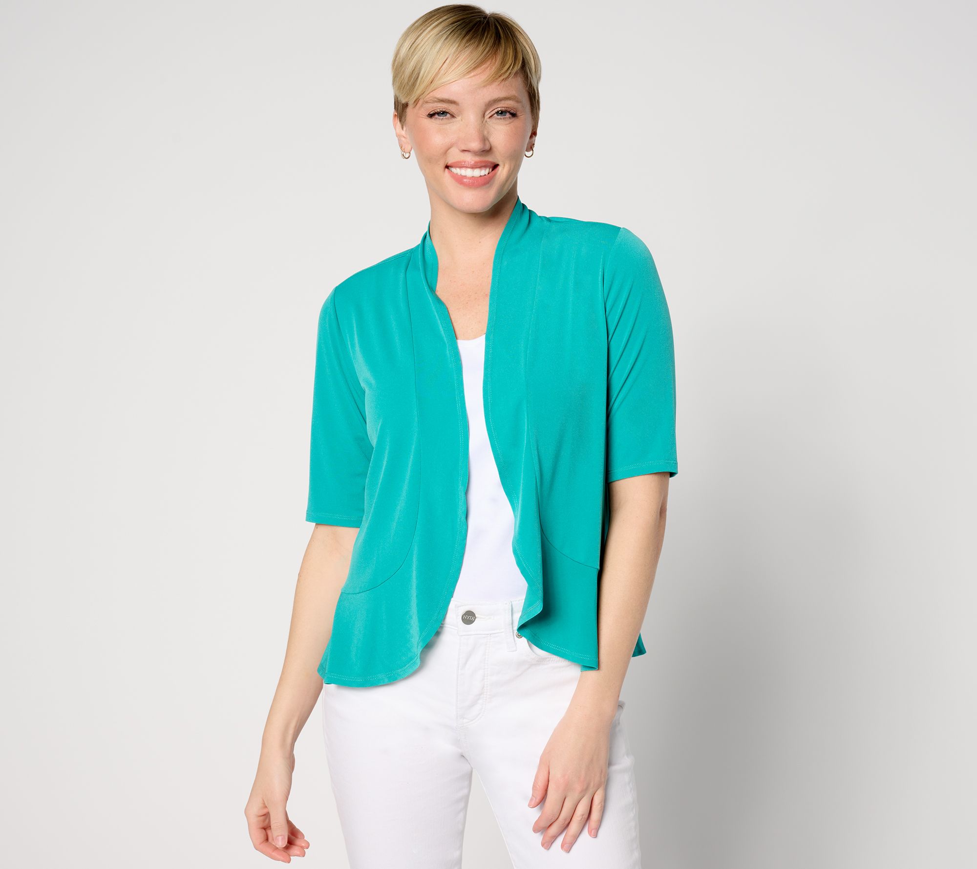 "As Is" Susan Graver Liquid Knit Elbow- Sleeve Peplum Shrug - QVC.com