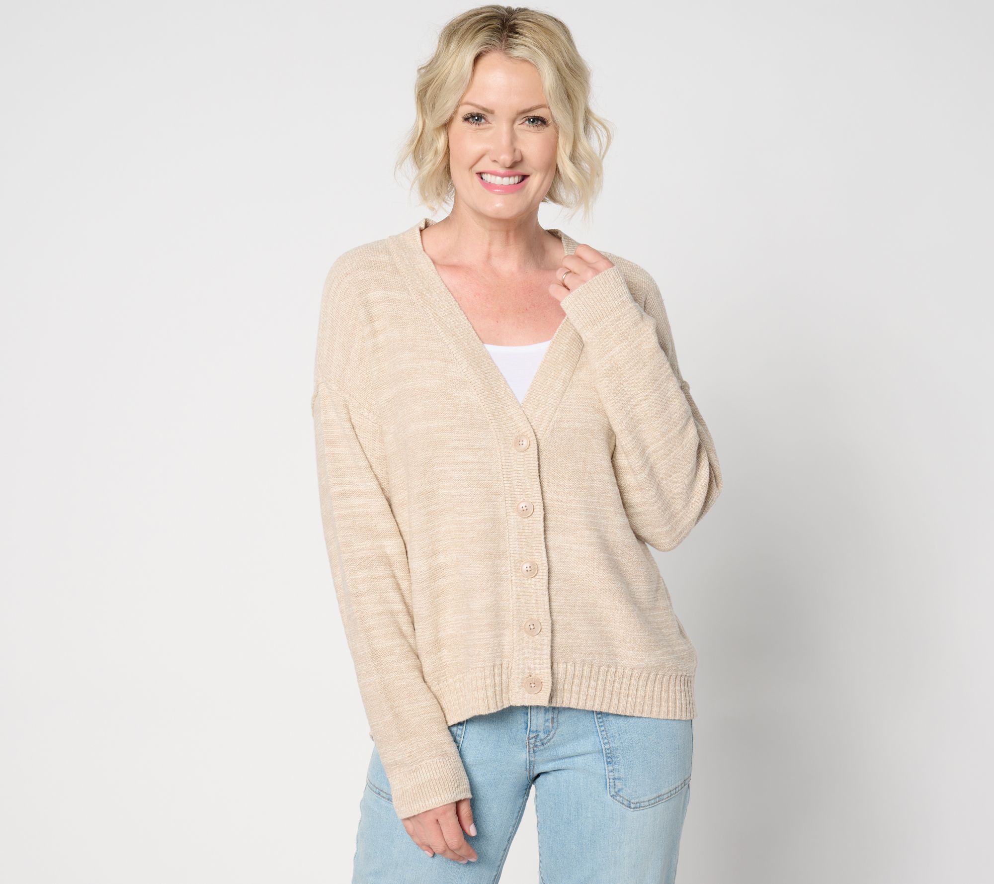 "As Is" Peace Love World Circle Hem Button Front Cardigan - QVC.com