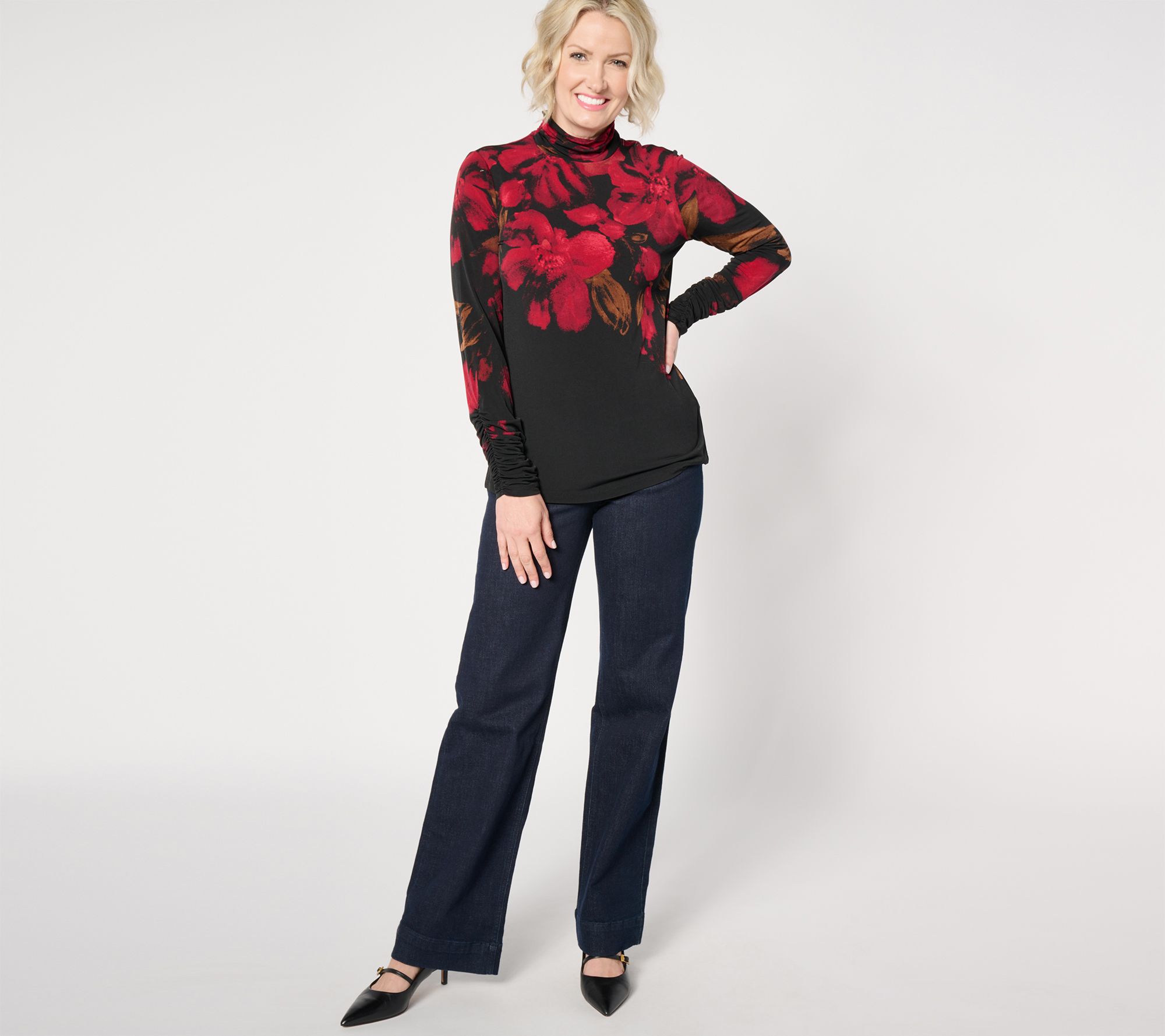 "As Is" Susan Graver Printed Regular Mesh Mock Neck Long Sleeve Top ...