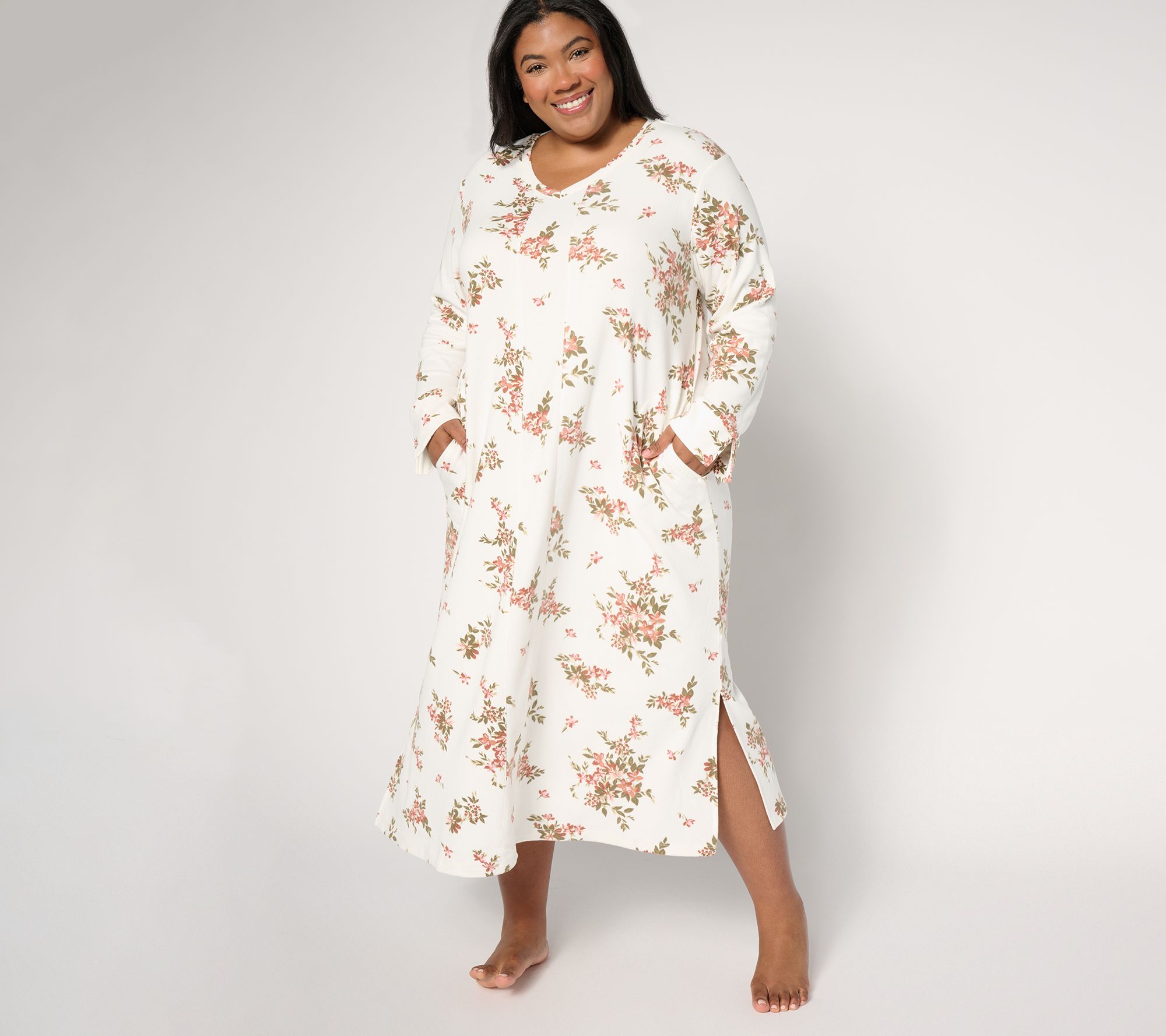 "As Is" Carole Hochman Textured Knit Floral Sleep Gown - QVC.com