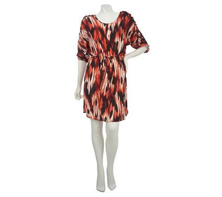 Lisa Rinna Collection Printed Dress with Waist Tie Detail - QVC.com