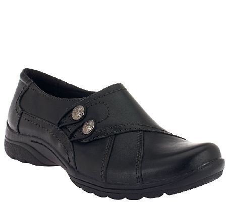Earth Origins Leather Slip-on Shoes w/ Buttons - Dallas - QVC.com