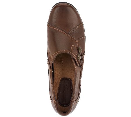 Earth Origins Leather Slip-on Shoes w/ Buttons - Dallas - QVC.com