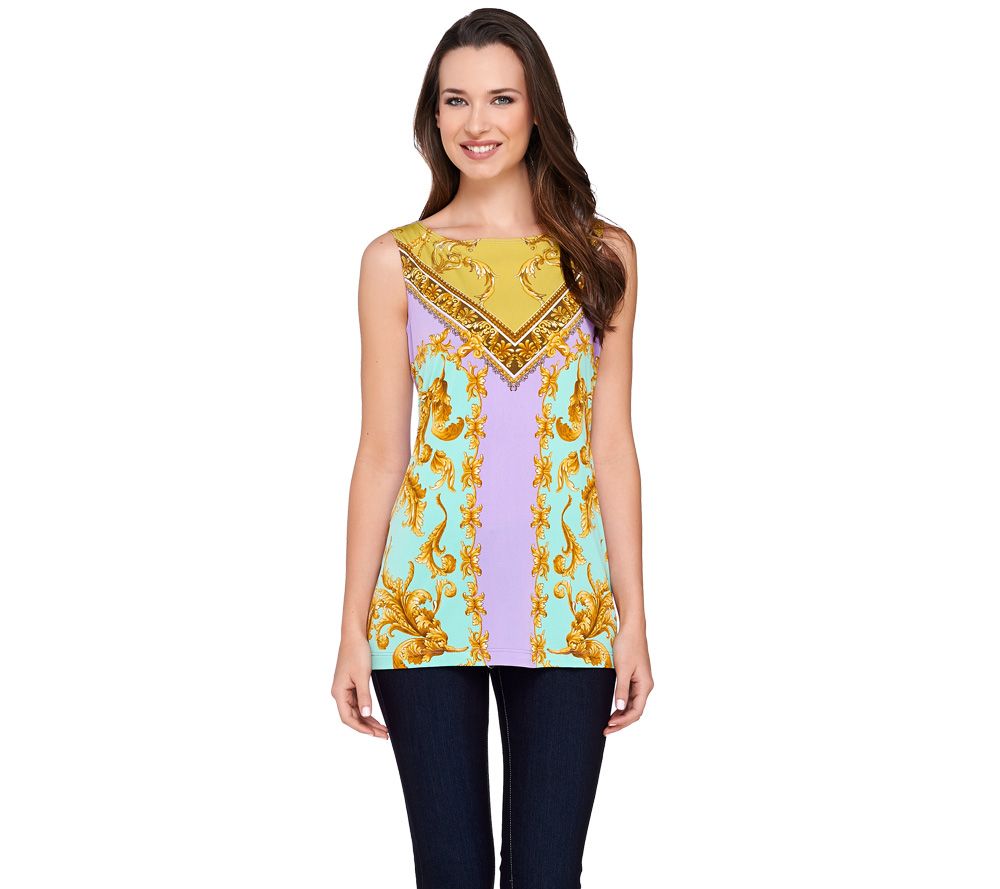 Susan Graver Printed Liquid Knit Bateau Neck Tank
