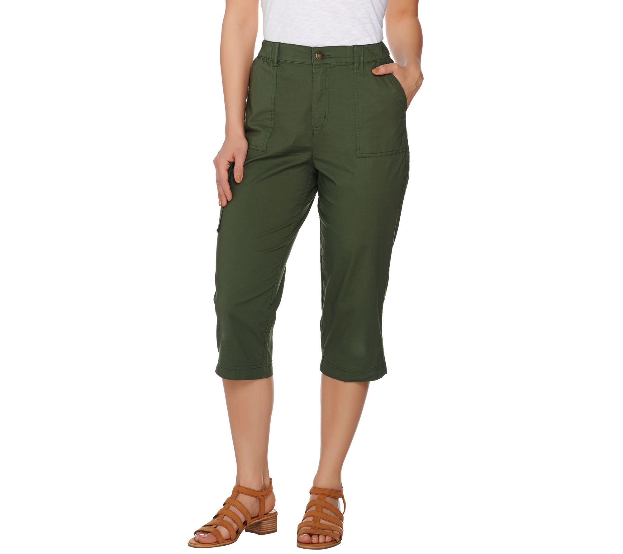 Denim & Co. Stretch Capri Cargo Pants with Pockets - QVC.com