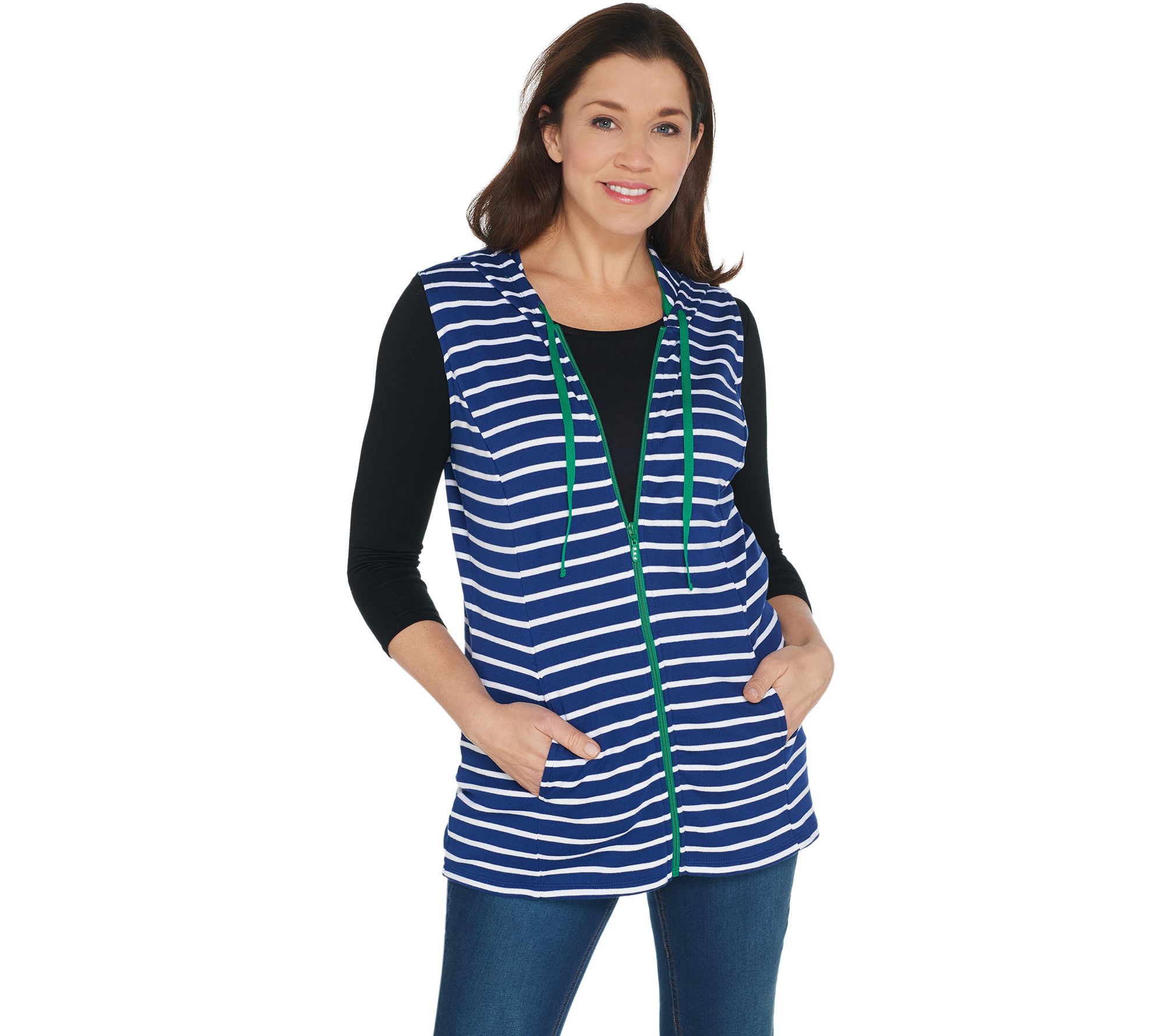 Quacker Factory French Terry Vest with Contrast Zipper Detail - QVC.com